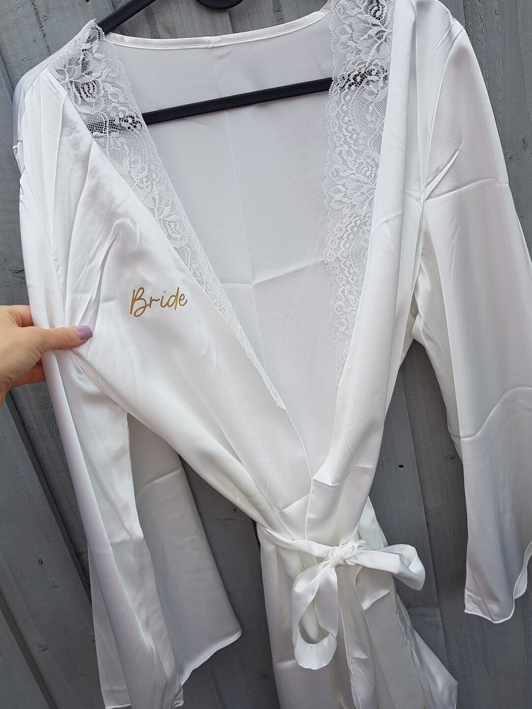 White Satin Bride Lace Robe/bridal Robe/tie up Robe/wedding Day Robe ...