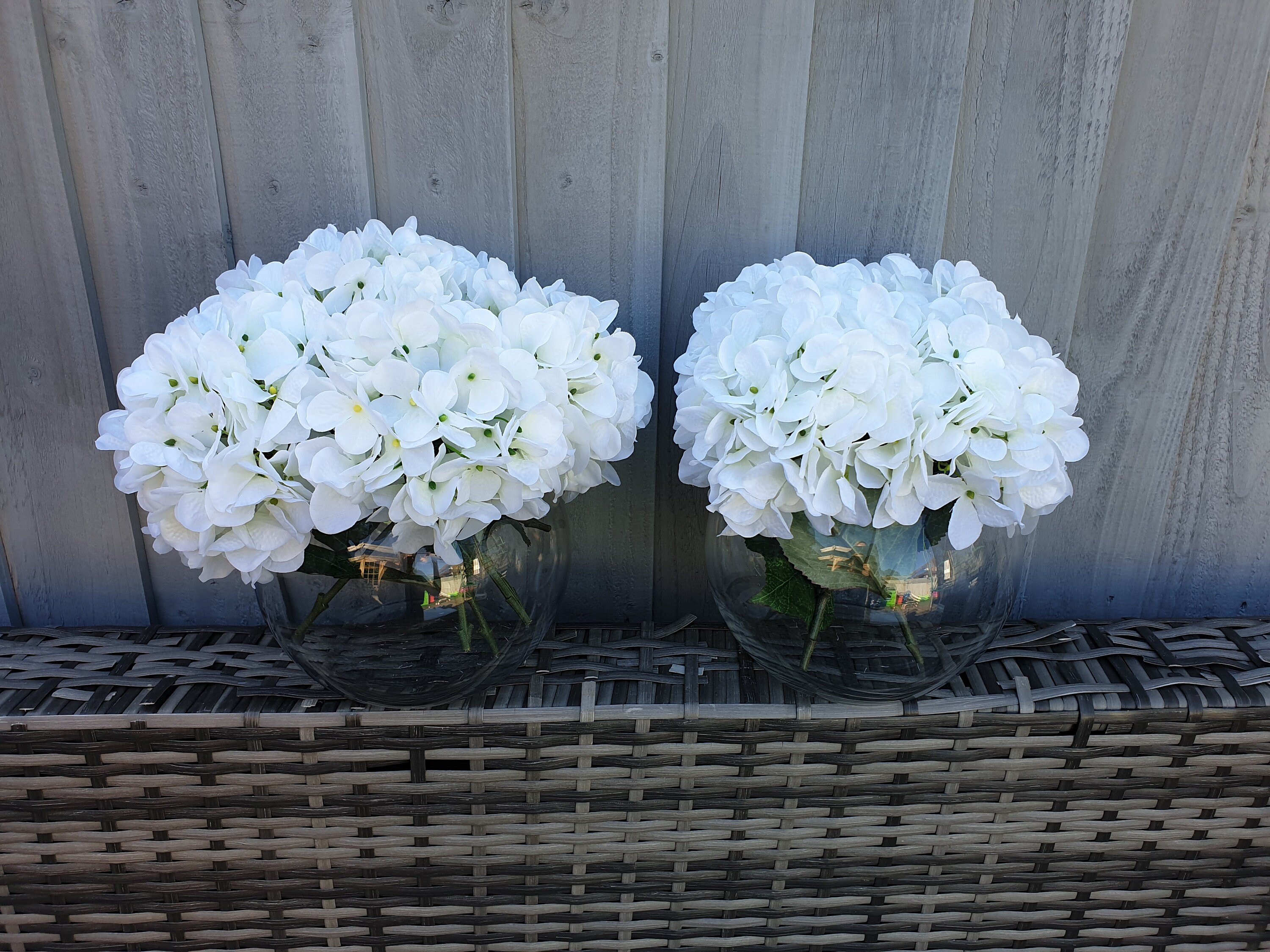 Hydrangea Glass Fishbowl Vase/centerpiece/flower Arrangement/faux ...