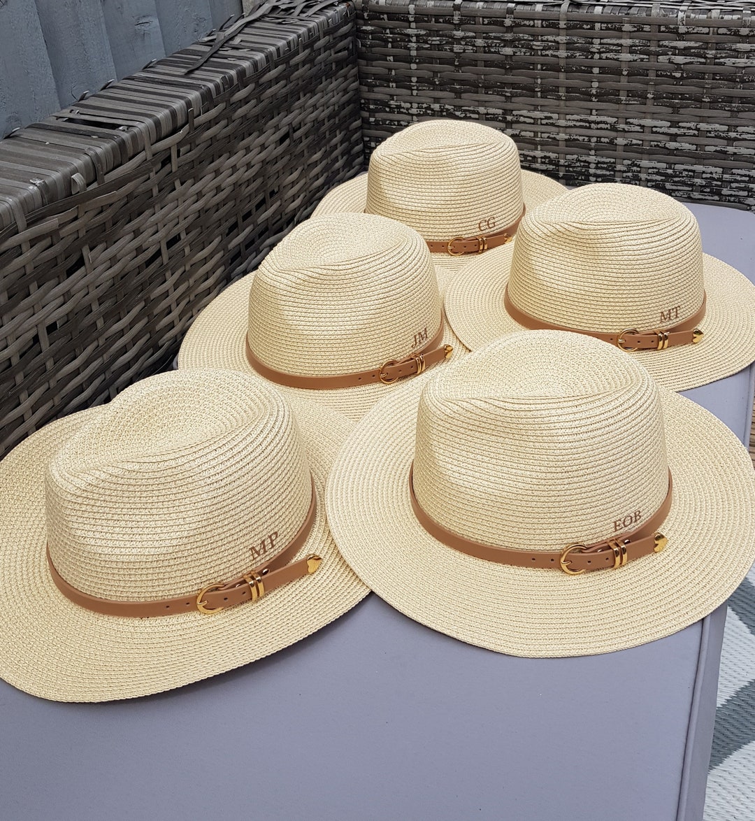 Personalised Belt Straw Hat/initial Hat/hen Do Hat/beach Hat/honeymoon ...
