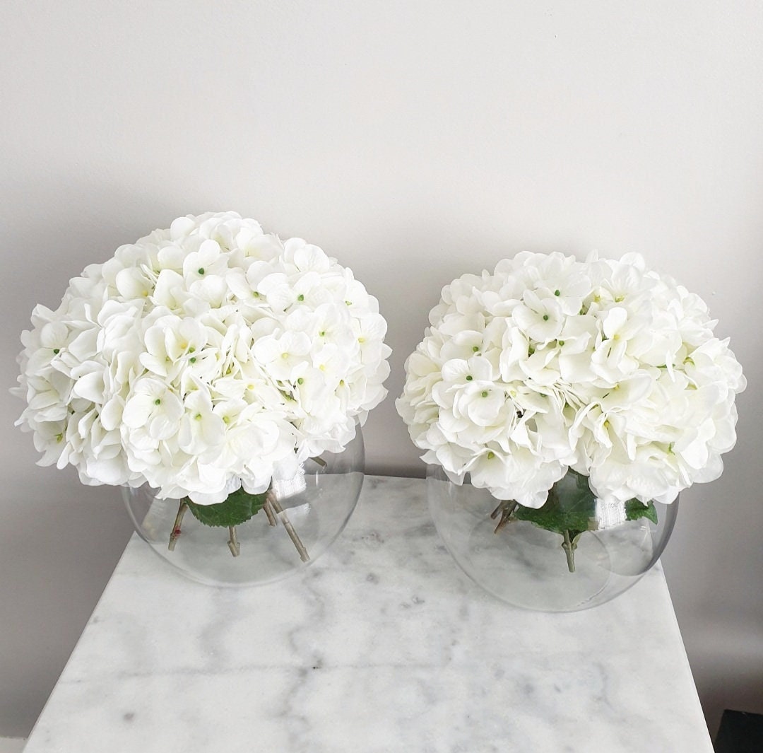 Hydrangea Glass Fishbowl Vase/centerpiece/flower Arrangement/faux ...