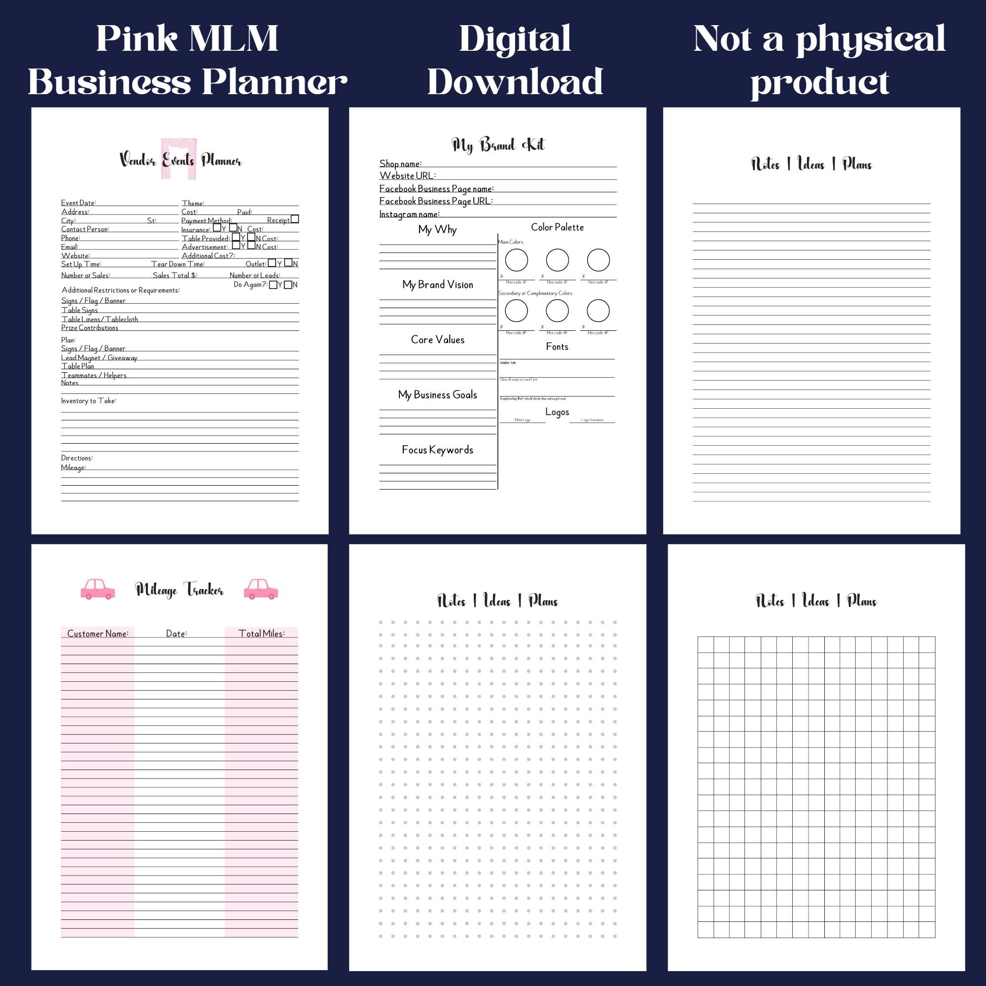 Pink MLM Business Planner, Printable Small Business Planner, Direct ...
