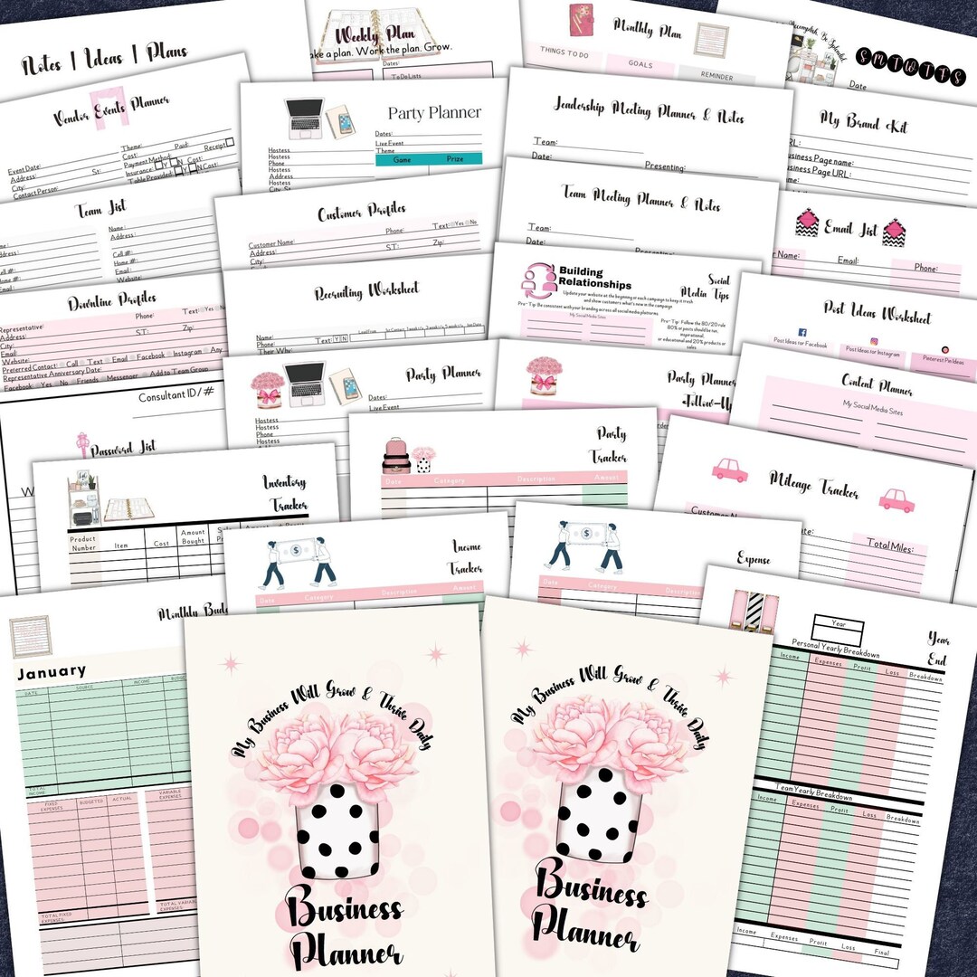 Pink MLM Business Planner, Printable Small Business Planner, Direct ...