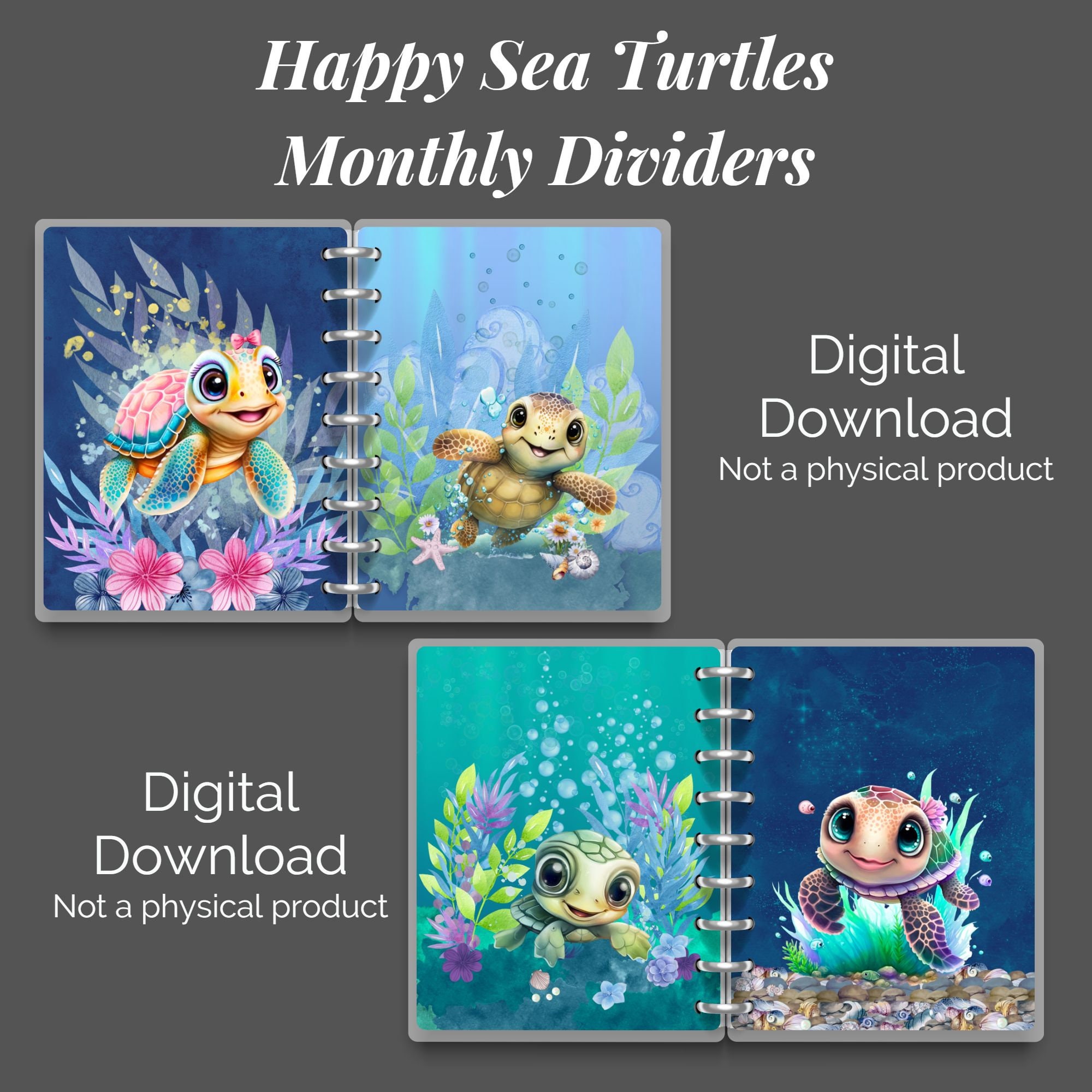 Happy Sea Turtles Printable Planner Dividers Monthly - Etsy