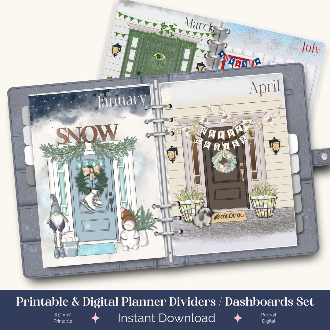12 Monthly Themed Door Scenes Planner Dividers, Monthly Dashboards ...