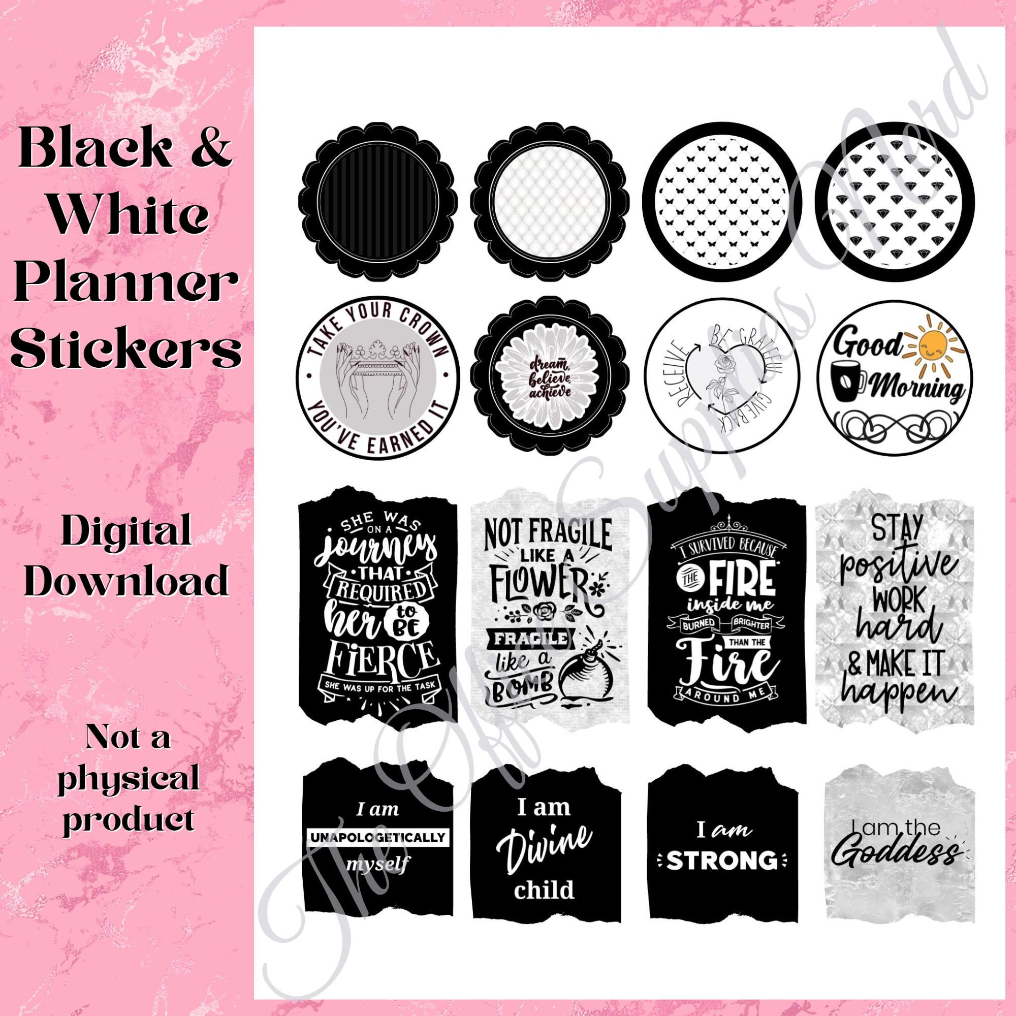 Black & White Printable Planner Stickers Notebook Stickers - Etsy