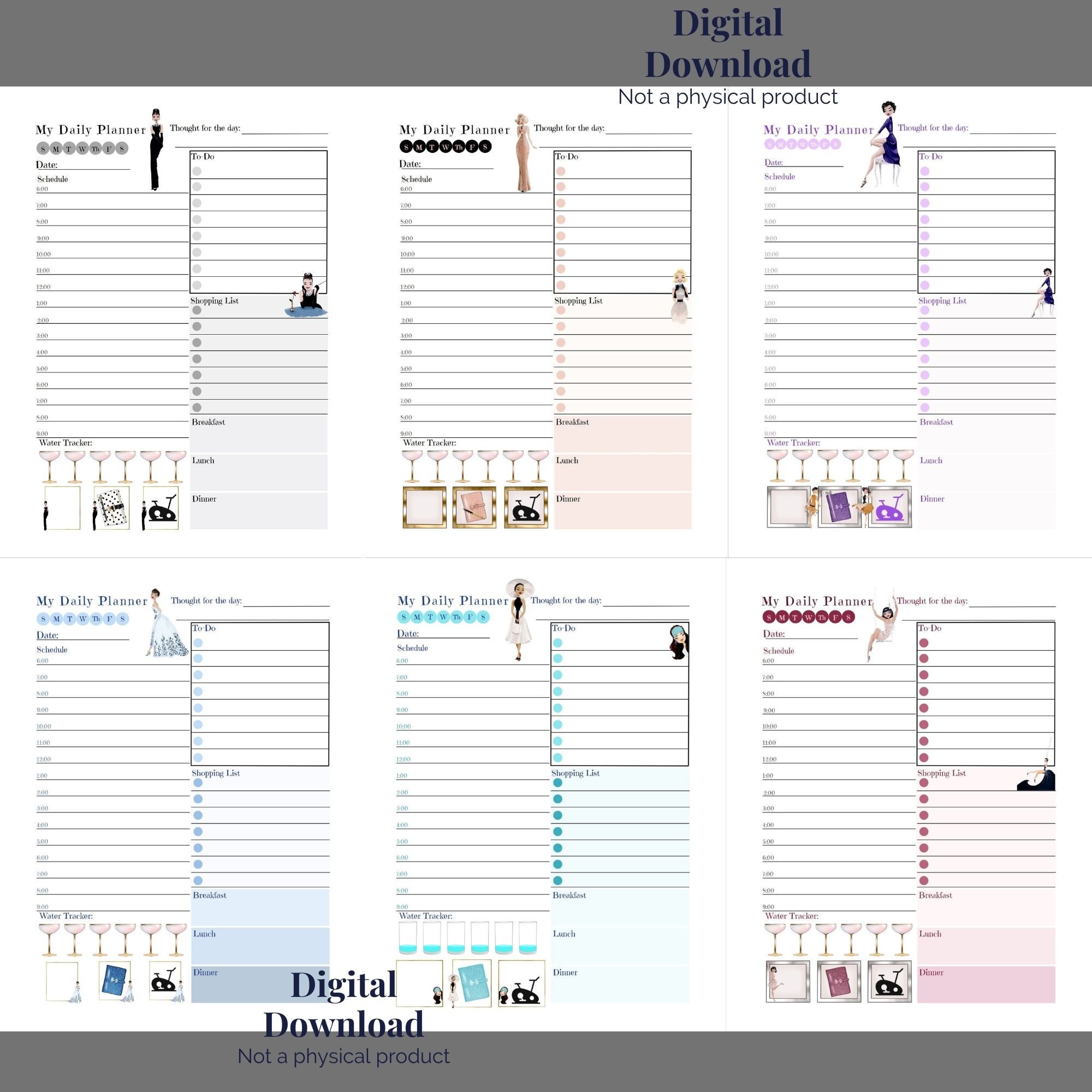 Vintage Hollywood Printable Daily Planner, Daily Schedule, Printable ...