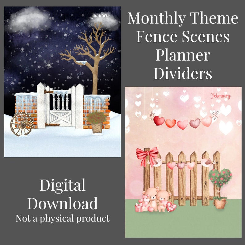 Monthly Themed Fence Scenes Printable Planner Dividers Binder - Etsy