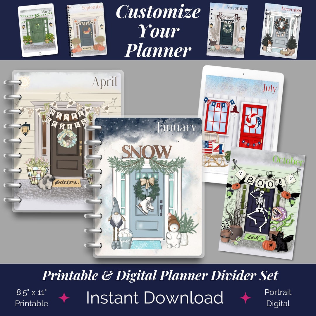 12 Monthly Themed Door Scenes Planner Dividers, Monthly Dashboards ...