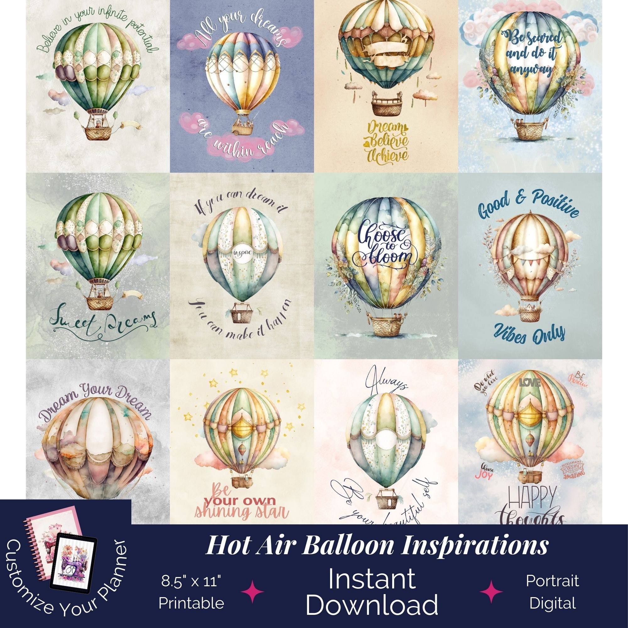 Hot Air Balloon Inspirations Printable Planner Dividers - Etsy