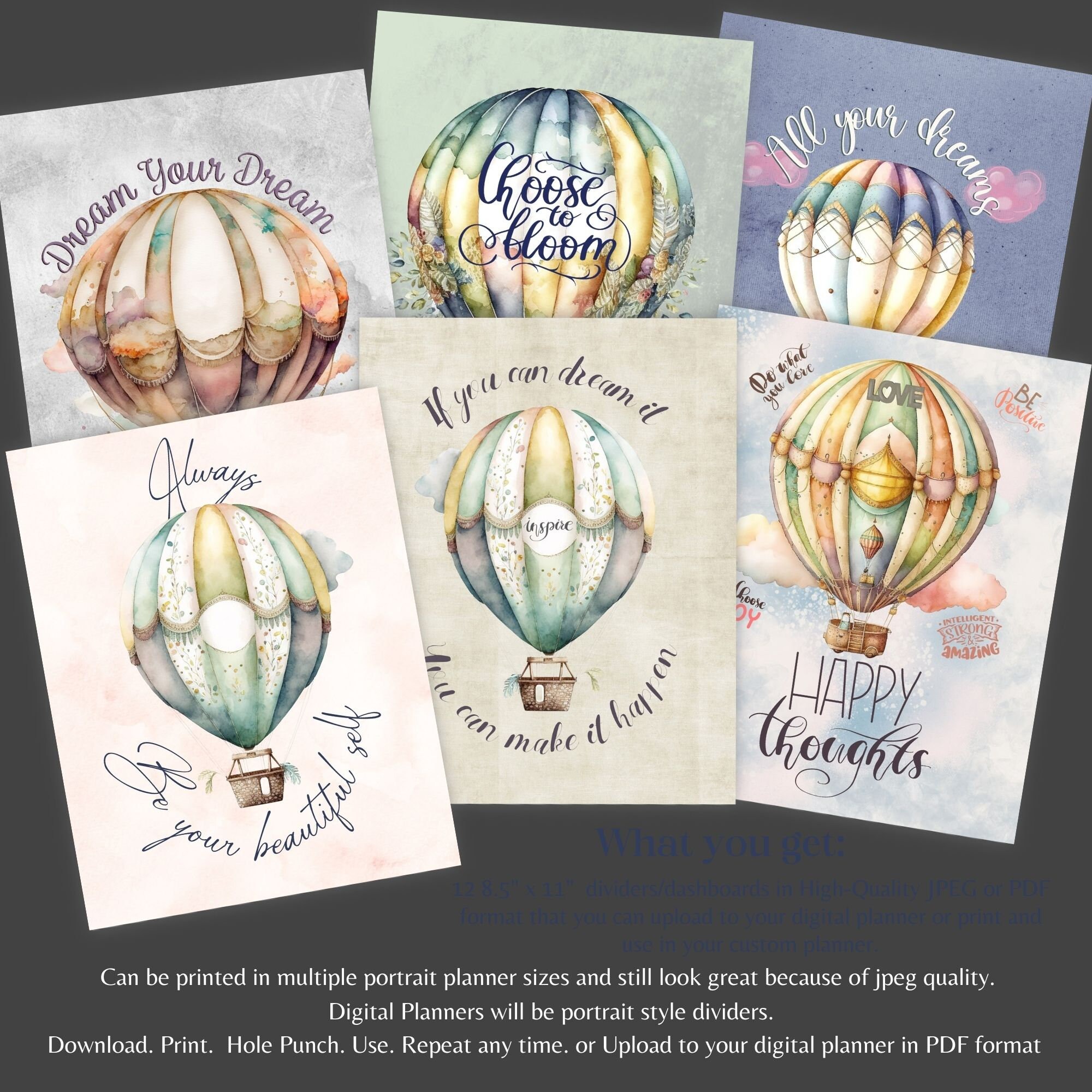 Hot Air Balloon Inspirations Printable Planner Dividers - Etsy