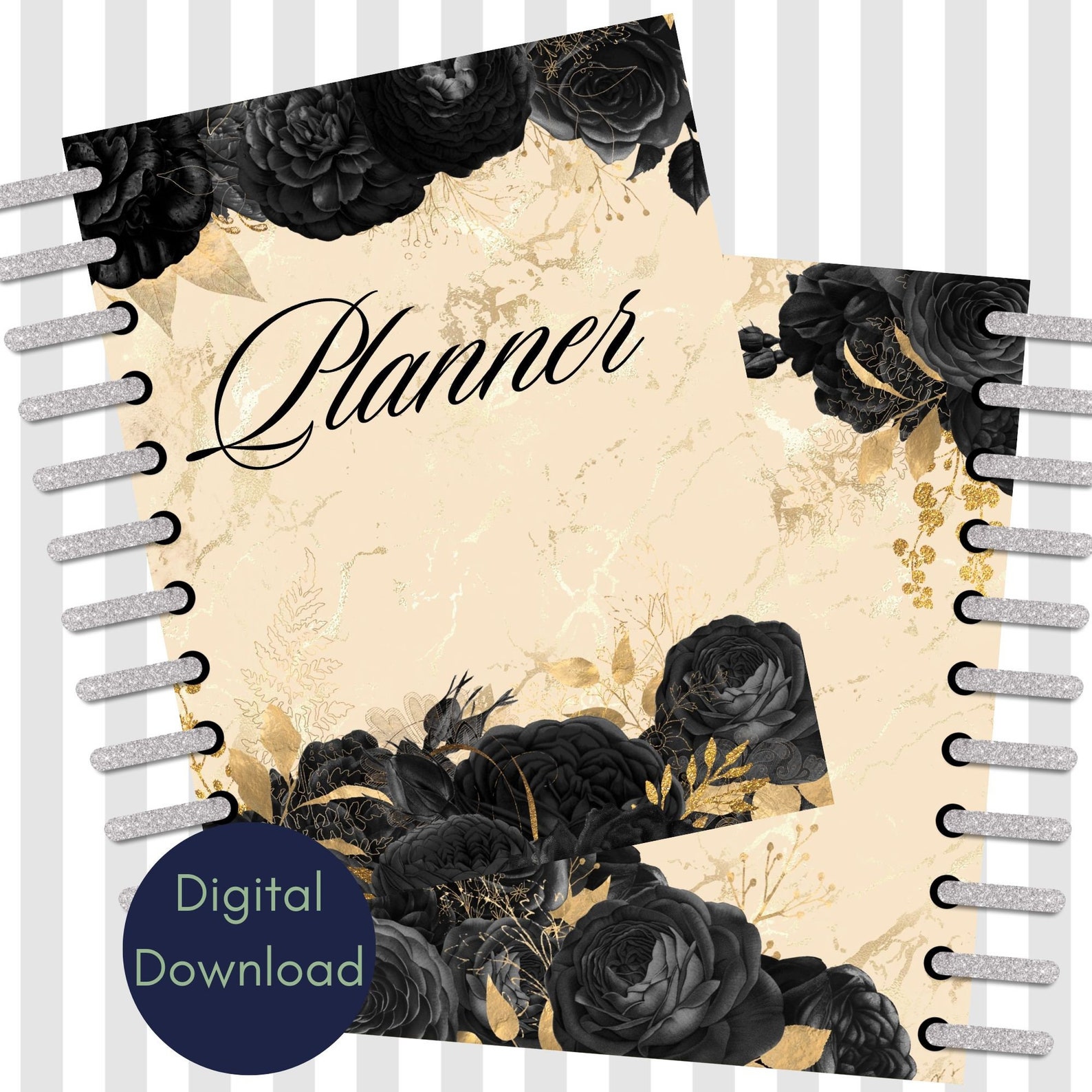Black Peony & Roses Printable Planner Covers Printable - Etsy