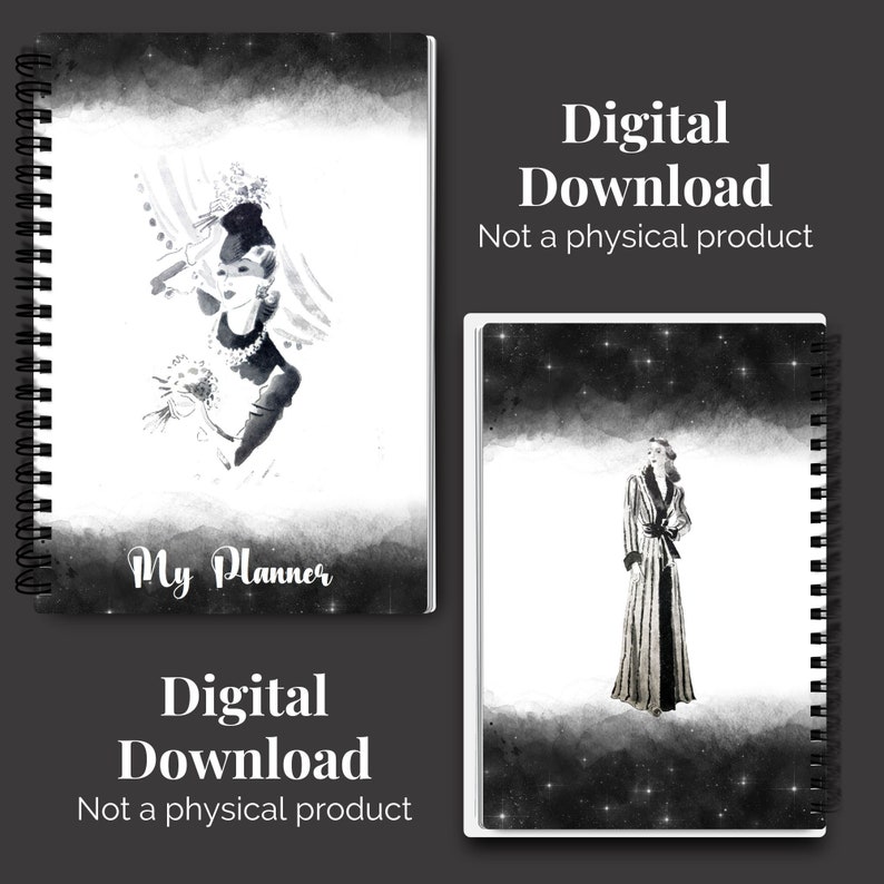 Vintage Ladies Black & White Printable Planner Covers, Printable Cover ...