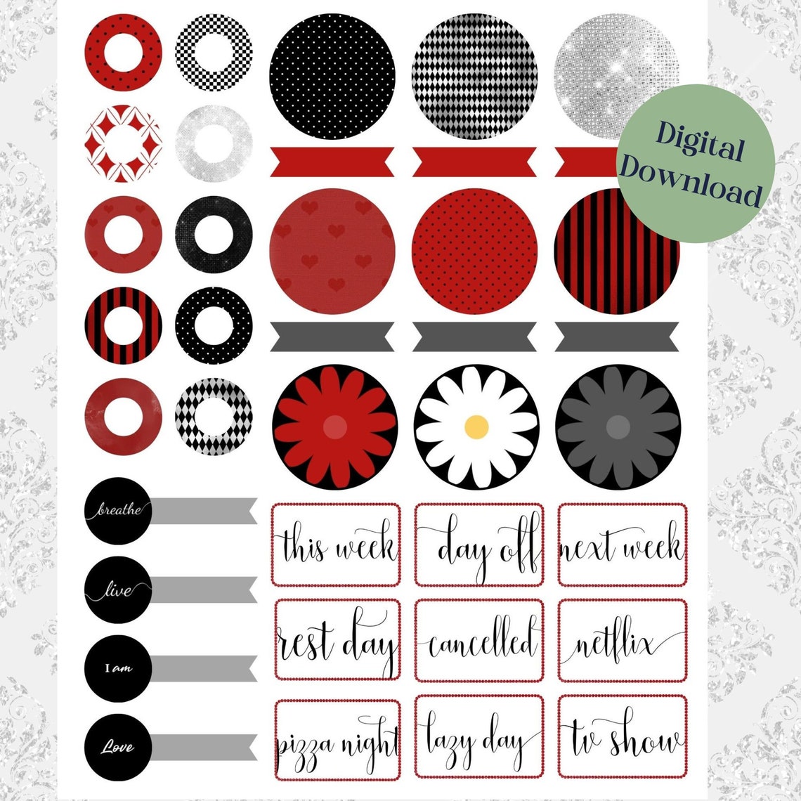 Red & Black Gnome Printable Planner Stickers | Notebook Stickers ...