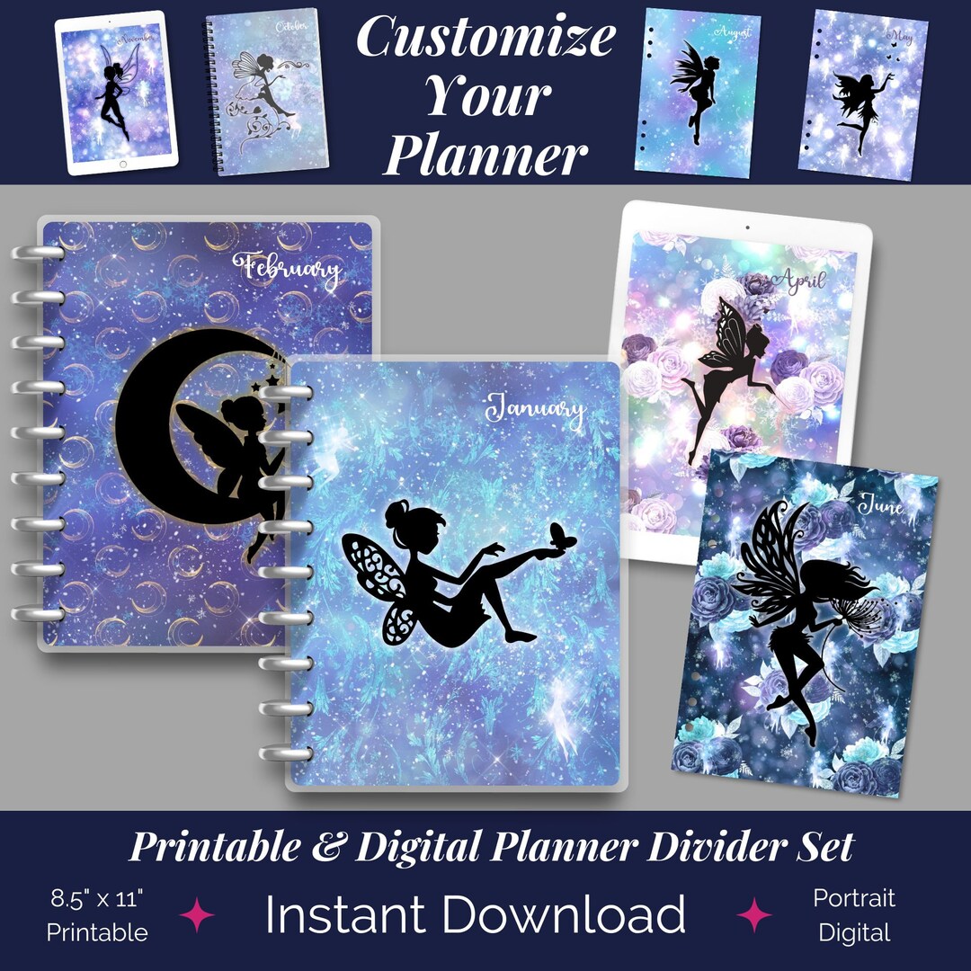 Fairies Printable Planner Dividers, Monthly Dividers, Printable Cover ...