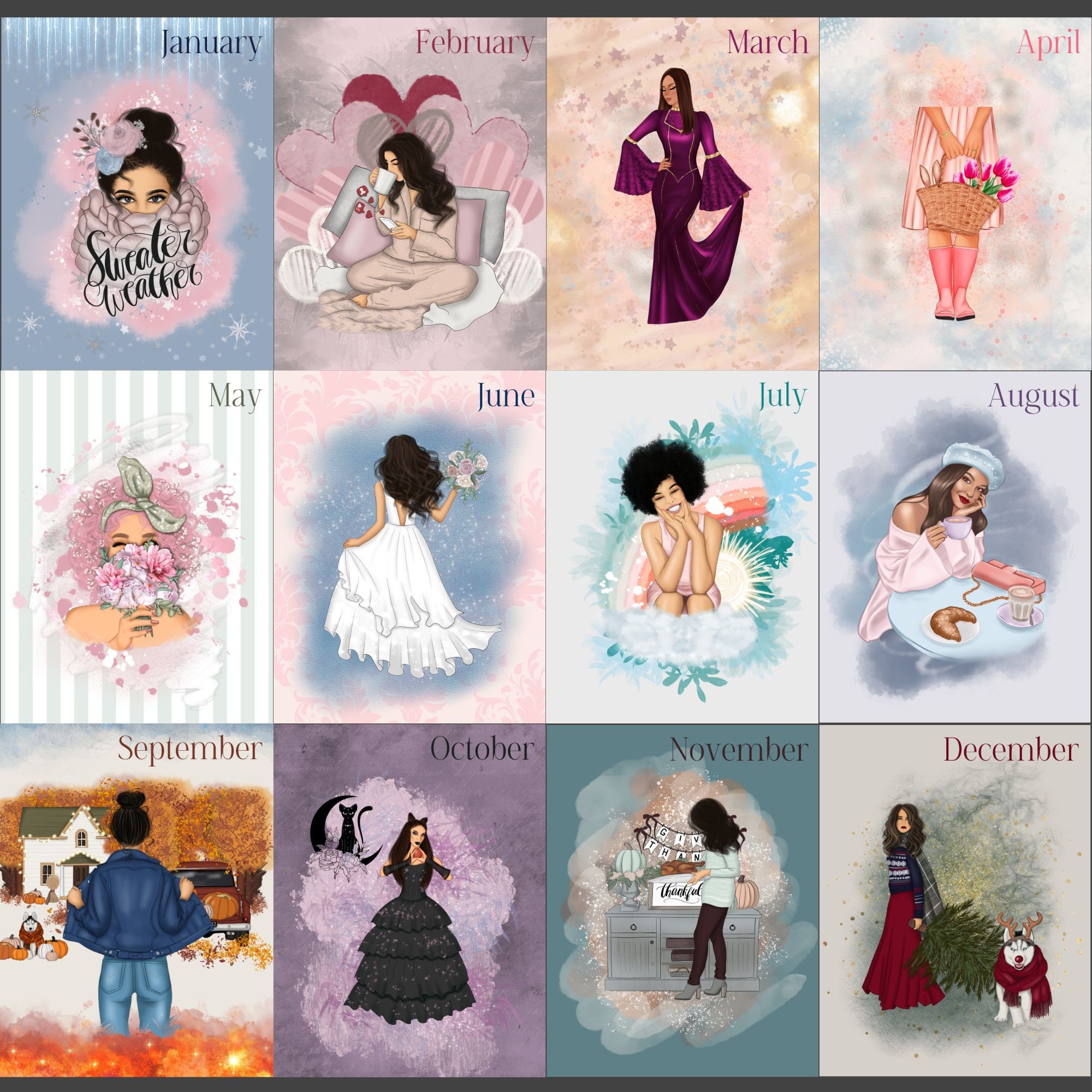 Monthly Themes Brunettes Printable Monthly Dividers, Planner Dividers ...