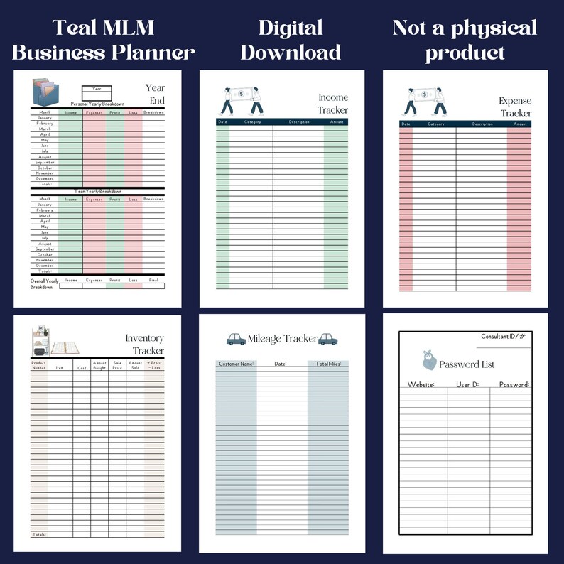 Teal MLM Business Planner, Printable Small Business Planner, Direct ...