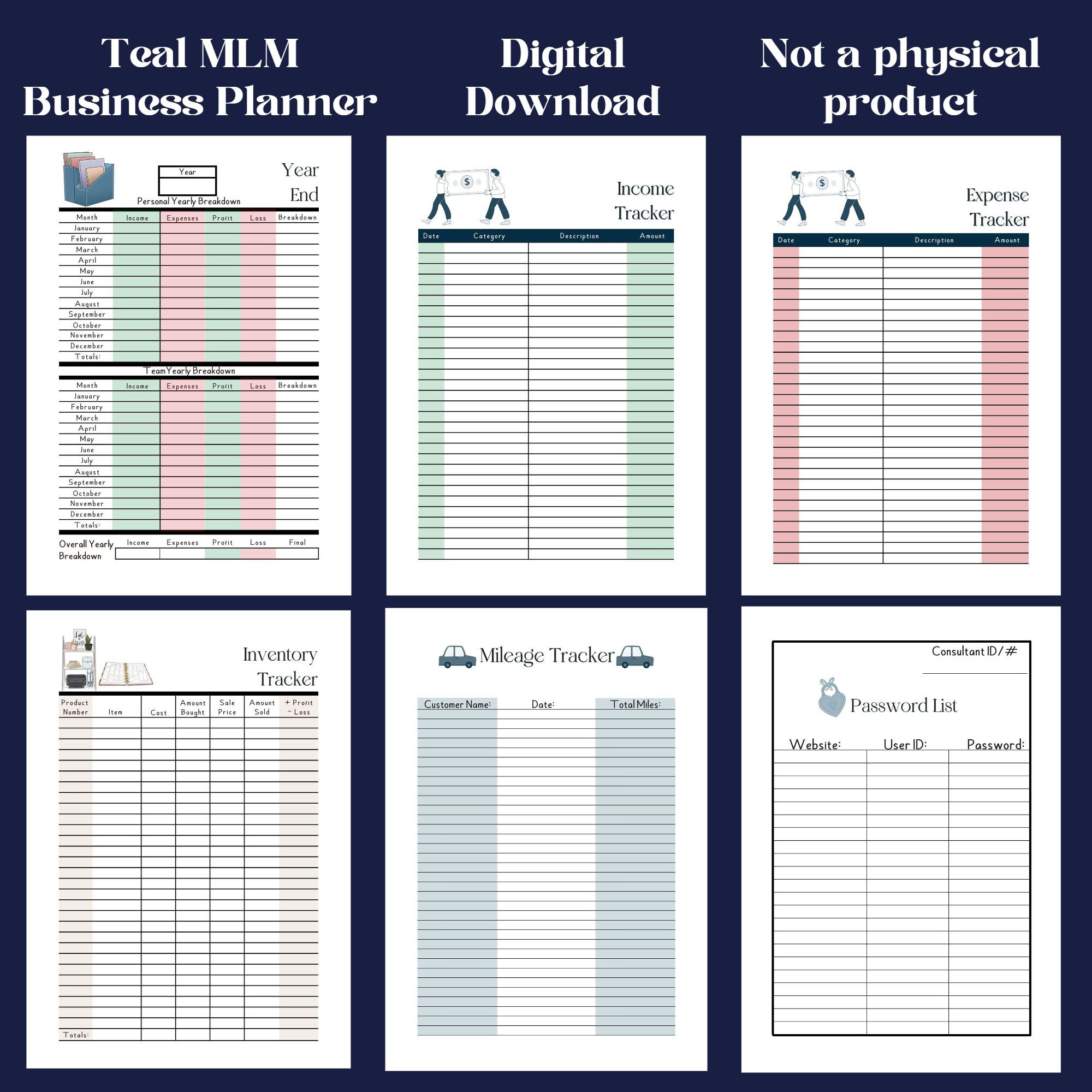 Teal MLM Business Planner, Printable Small Business Planner, Direct ...