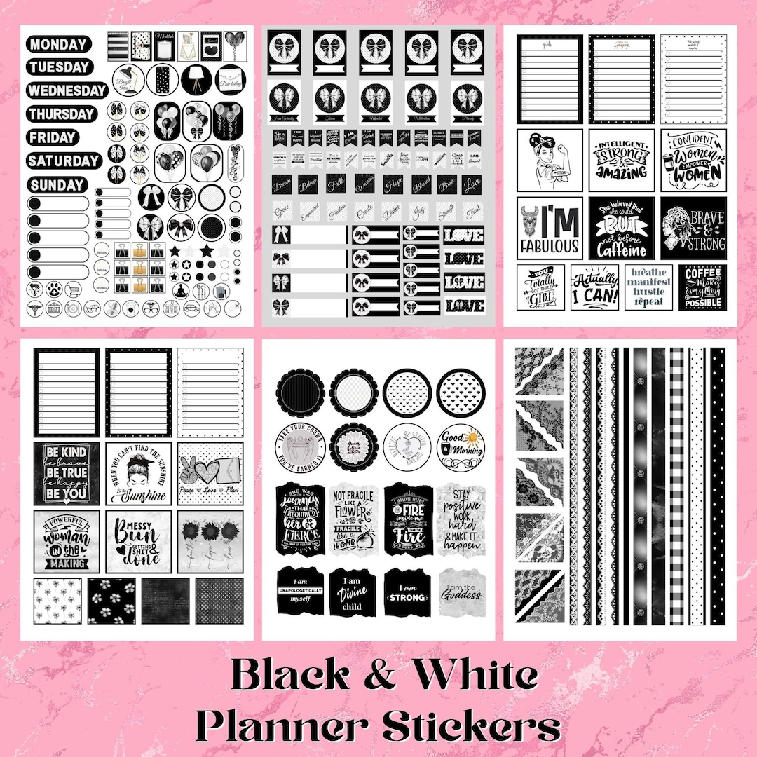 Black & White Printable Planner Stickers | Notebook Stickers | Journal ...