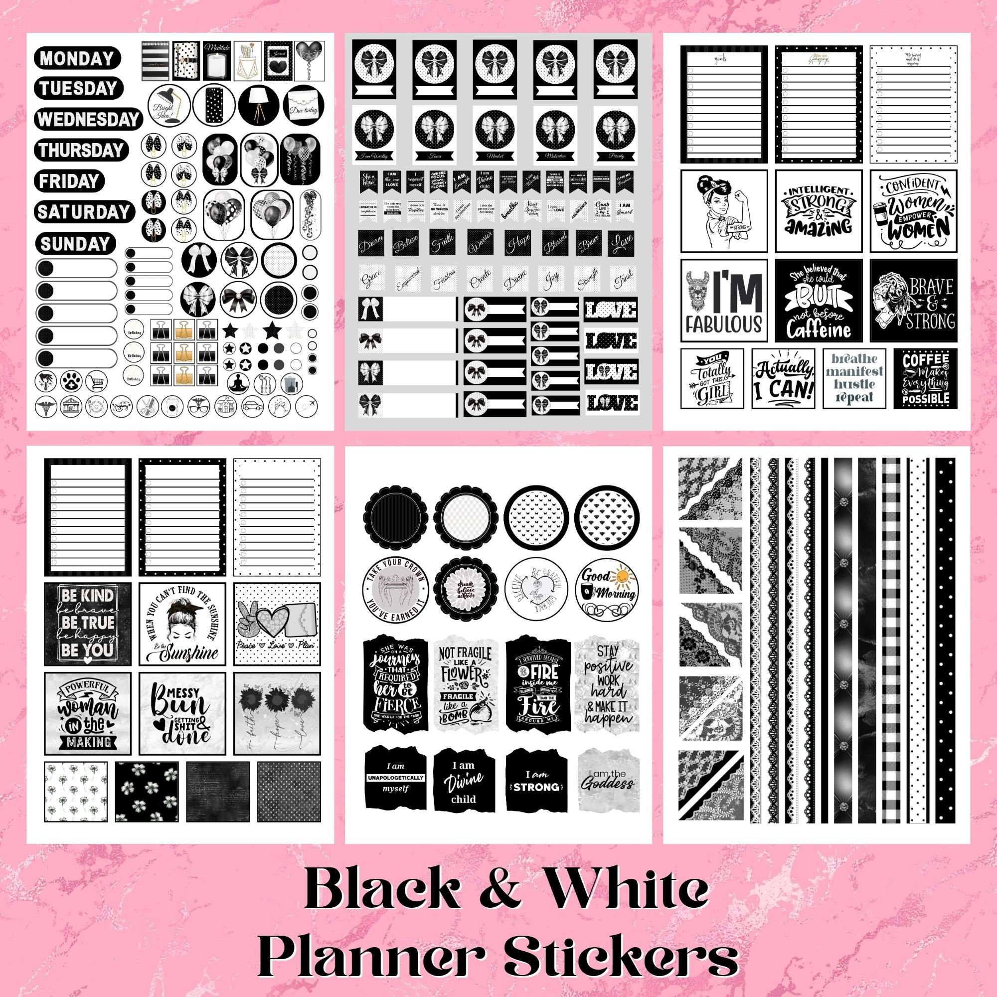 Black & White Printable Planner Stickers Notebook Stickers Journal ...