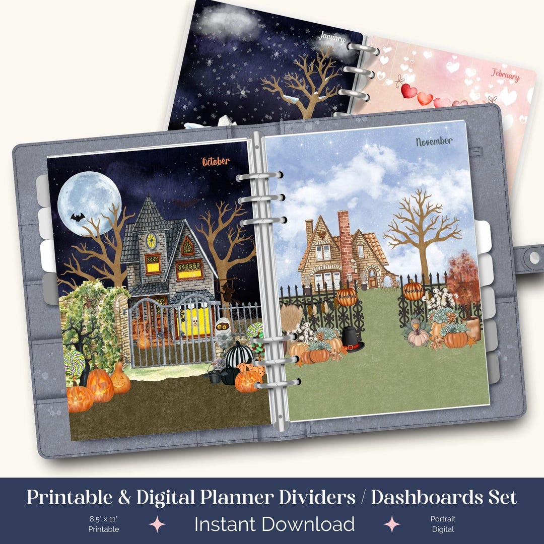 Monthly Themed Fence Scenes Printable Planner Dividers, Binder Dividers ...