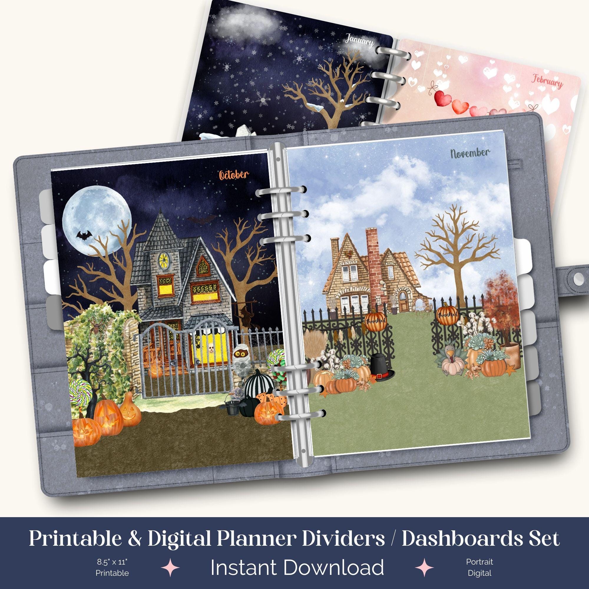 Monthly Themed Fence Scenes Printable Planner Dividers, Binder Dividers ...