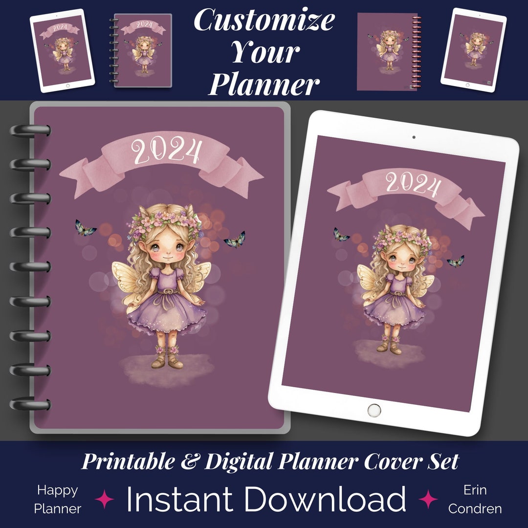 Purple Sweet Fairy Printable Planner Covers, Printable Cover Page ...