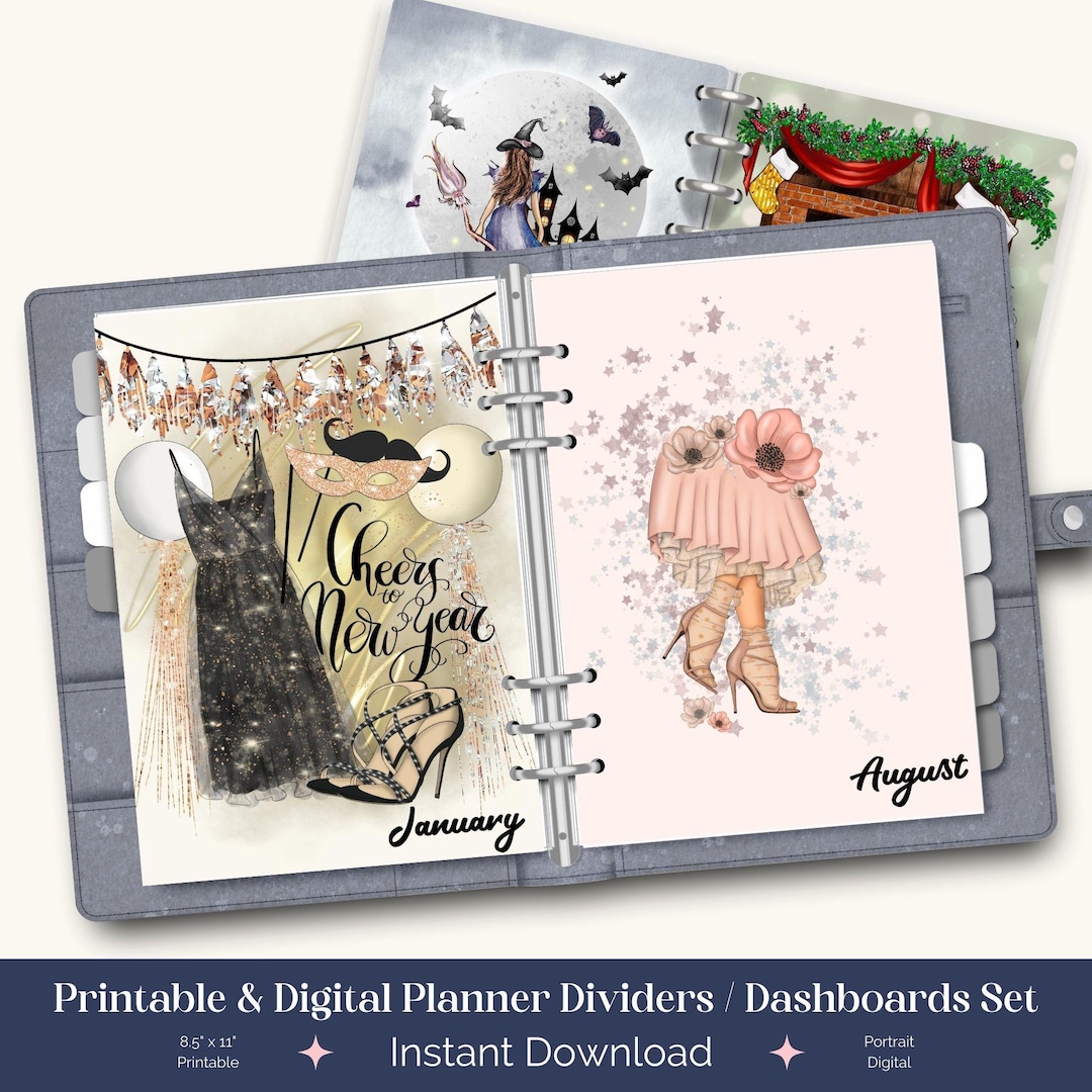 12 Monthly Themed Printable Planner Dividers, Printable Cover Pages ...