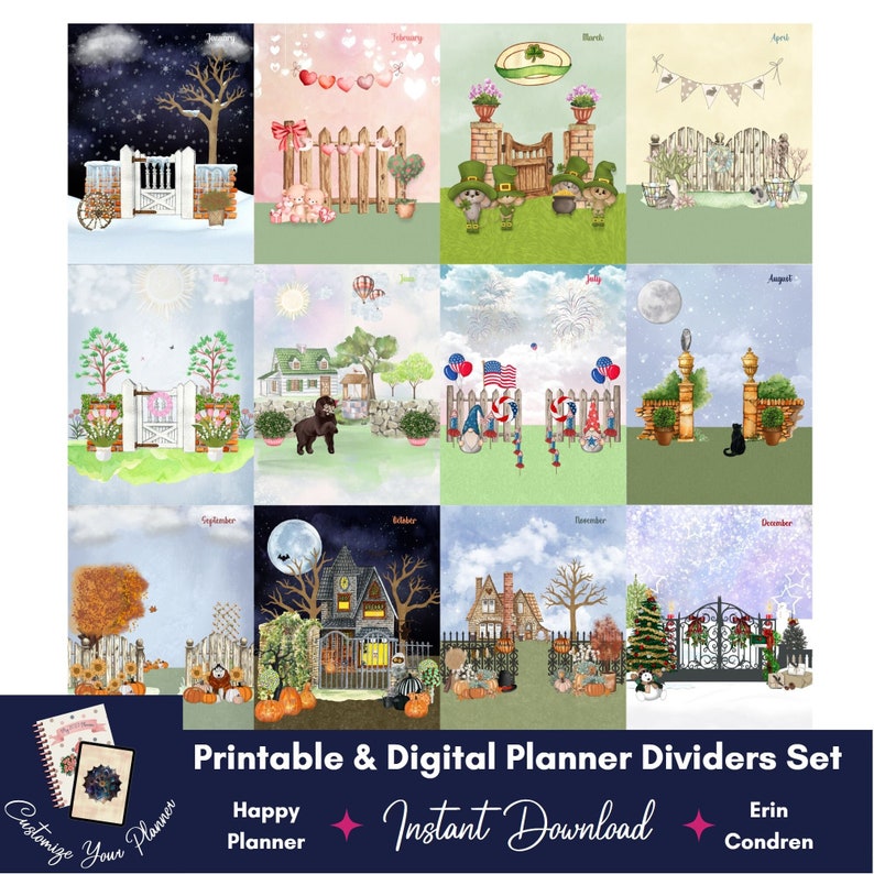 Monthly Themed Fence Scenes Printable Planner Dividers Binder - Etsy
