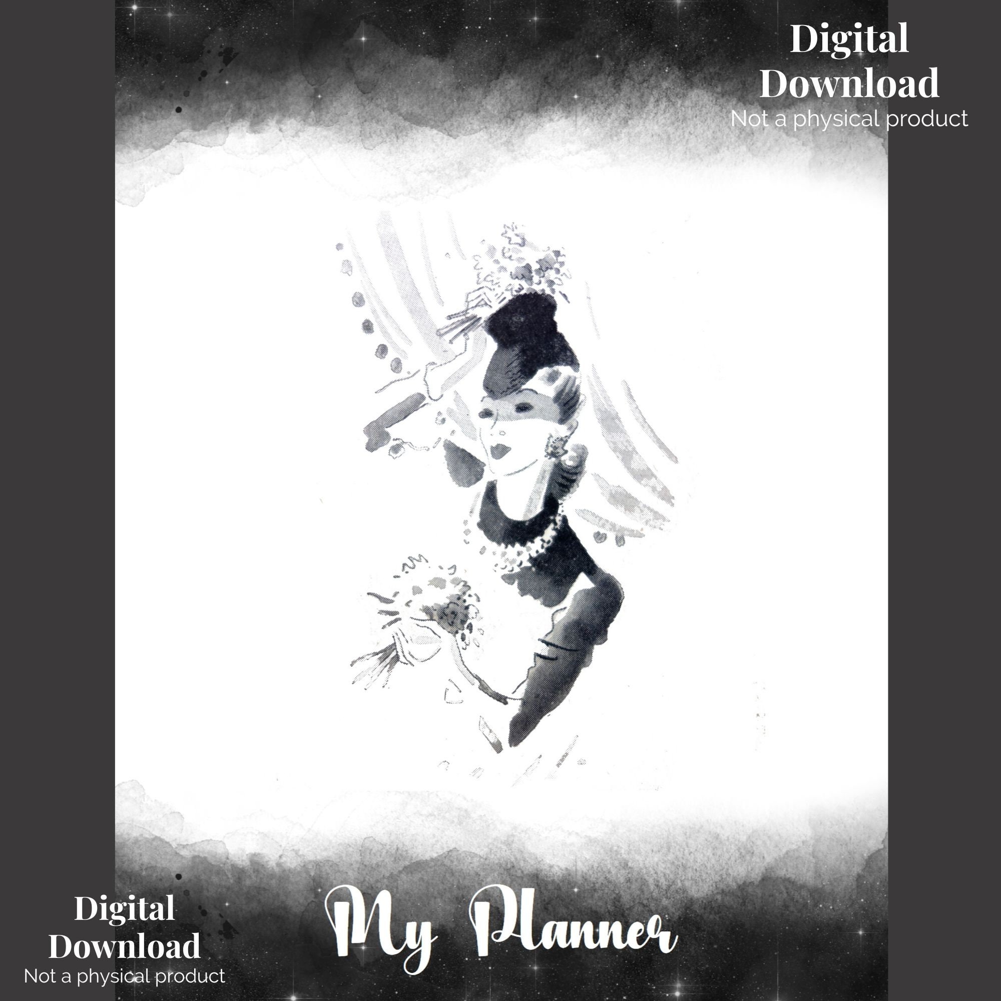 Vintage Ladies Black & White Printable Planner Covers, Printable Cover ...