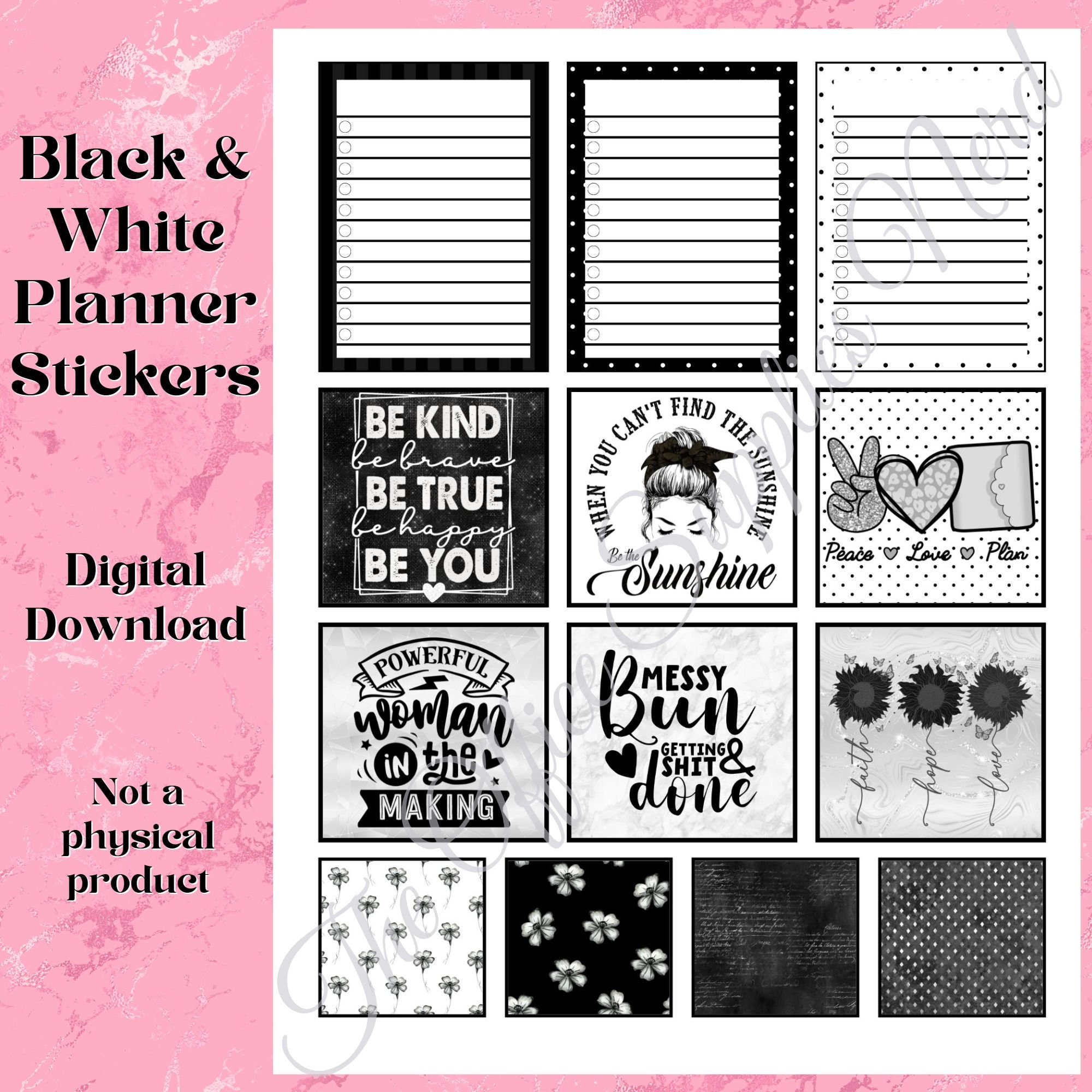 Black & White Printable Planner Stickers Notebook Stickers Journal ...