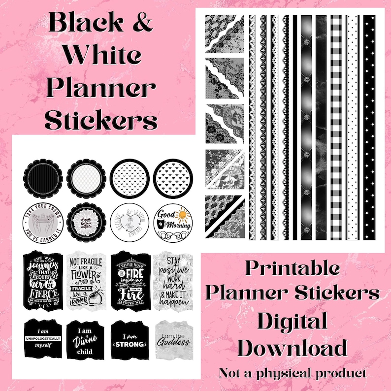 Black & White Printable Planner Stickers | Notebook Stickers | Journal ...