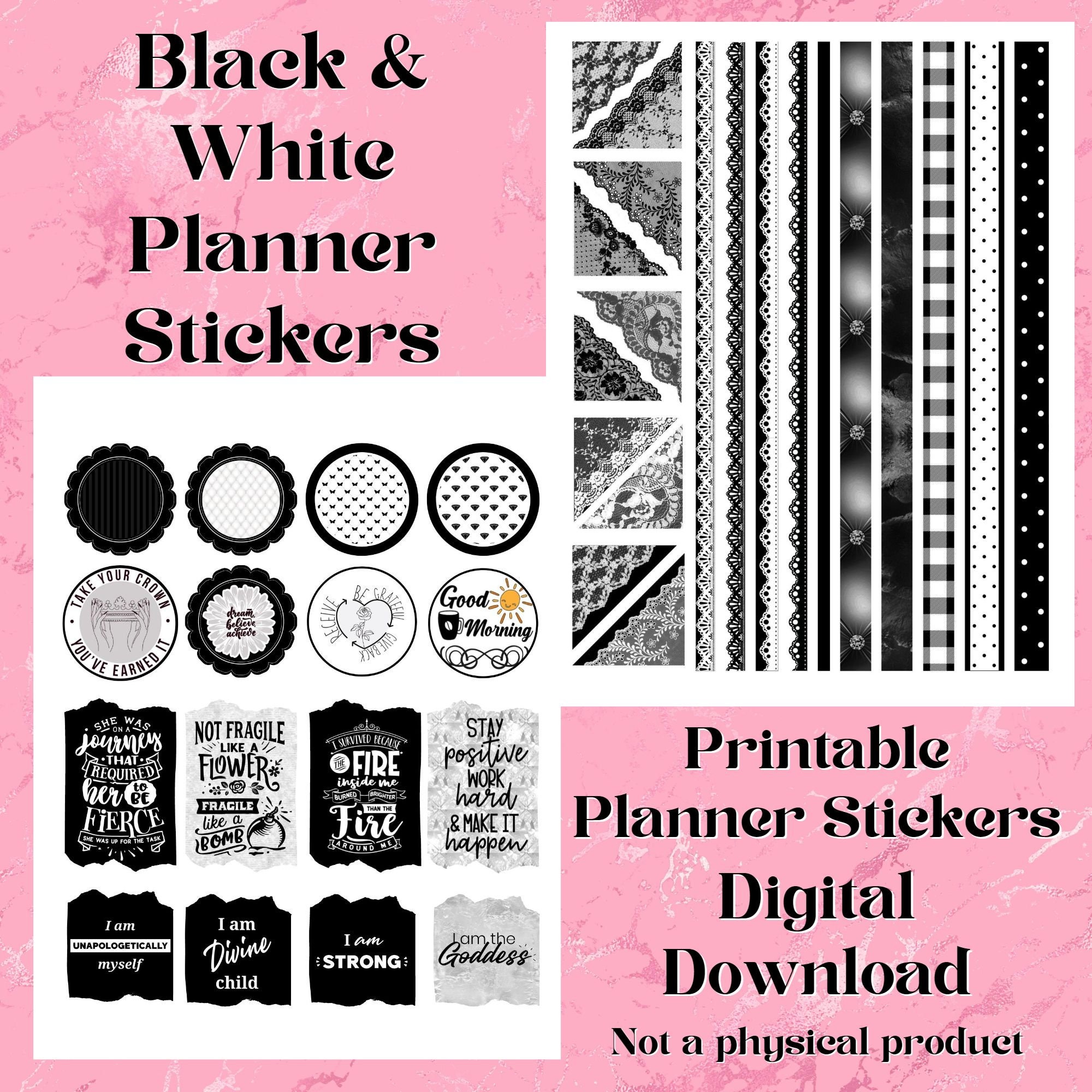 Black & White Printable Planner Stickers Notebook Stickers Journal ...