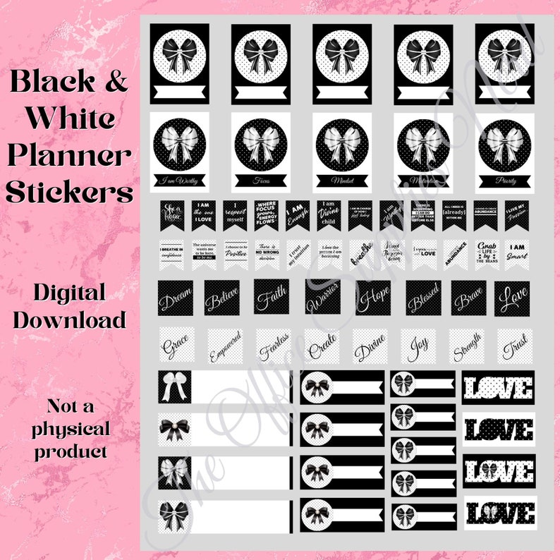 Black & White Printable Planner Stickers | Notebook Stickers | Journal ...