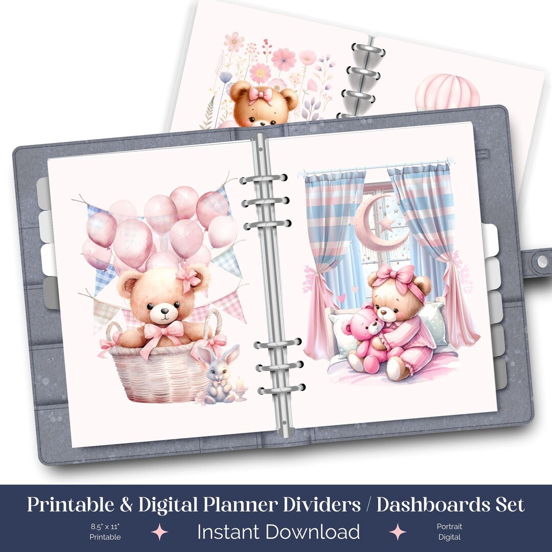 Pink Baby Bear Printable Planner Dividers, Digital Planner Dividers ...