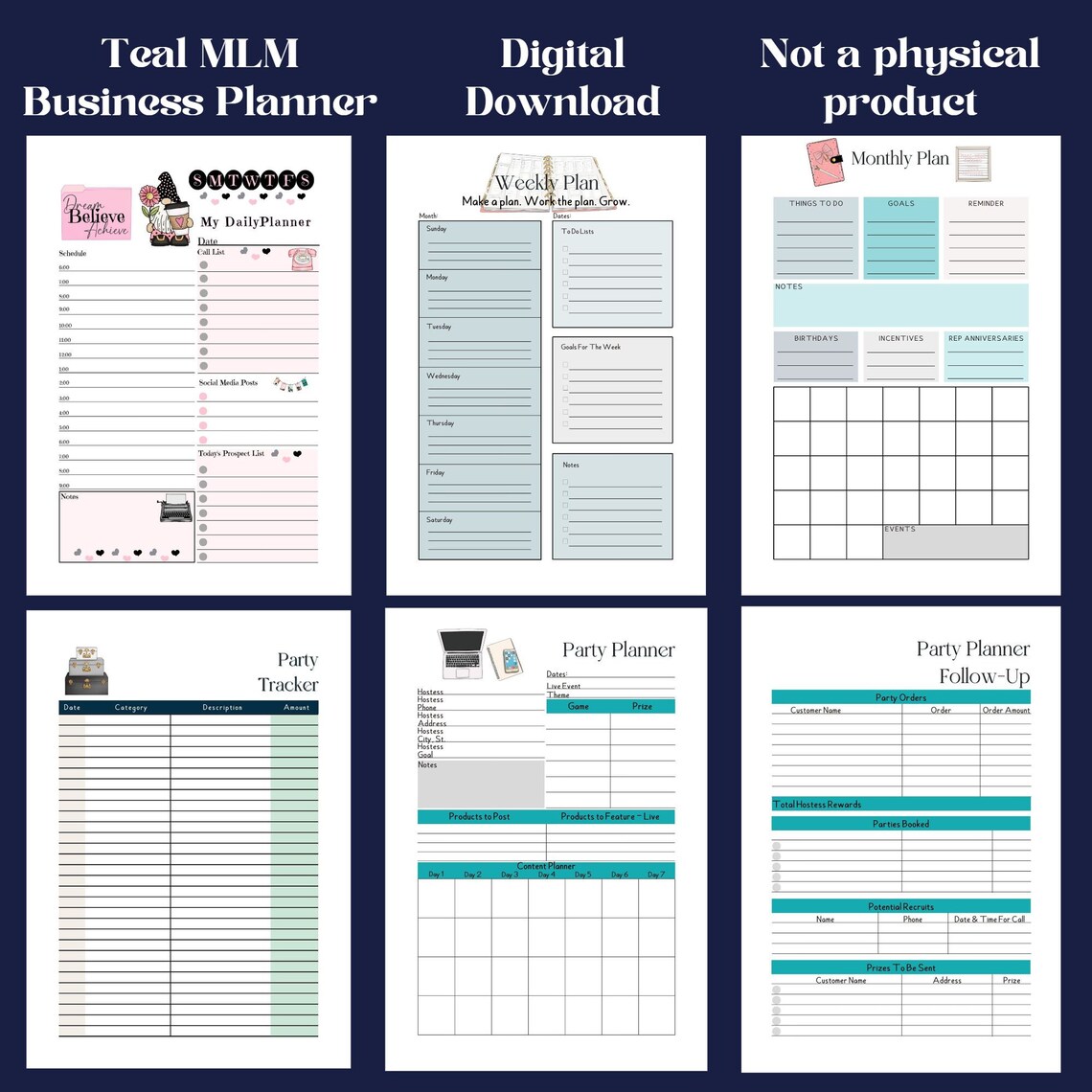 Teal MLM Business Planner, Printable Small Business Planner, Direct ...