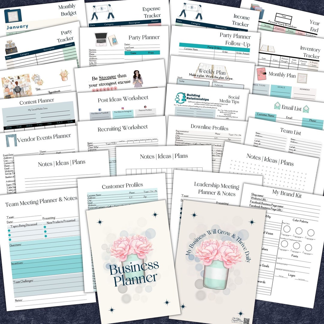 Teal MLM Business Planner, Printable Small Business Planner, Direct ...