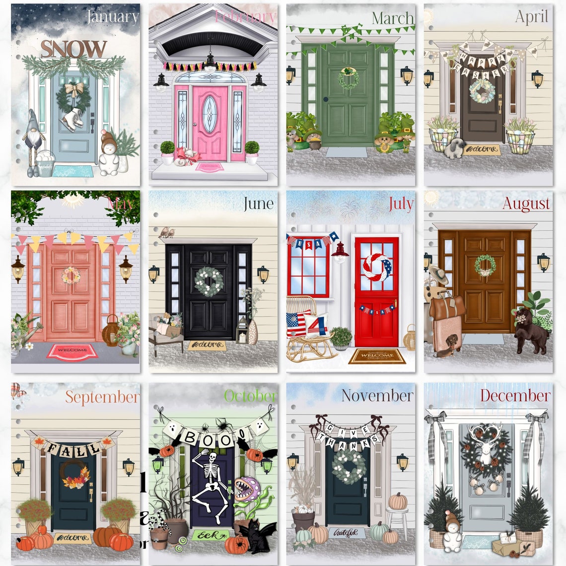 12 Monthly Themed Door Scenes Planner Dividers Monthly - Etsy