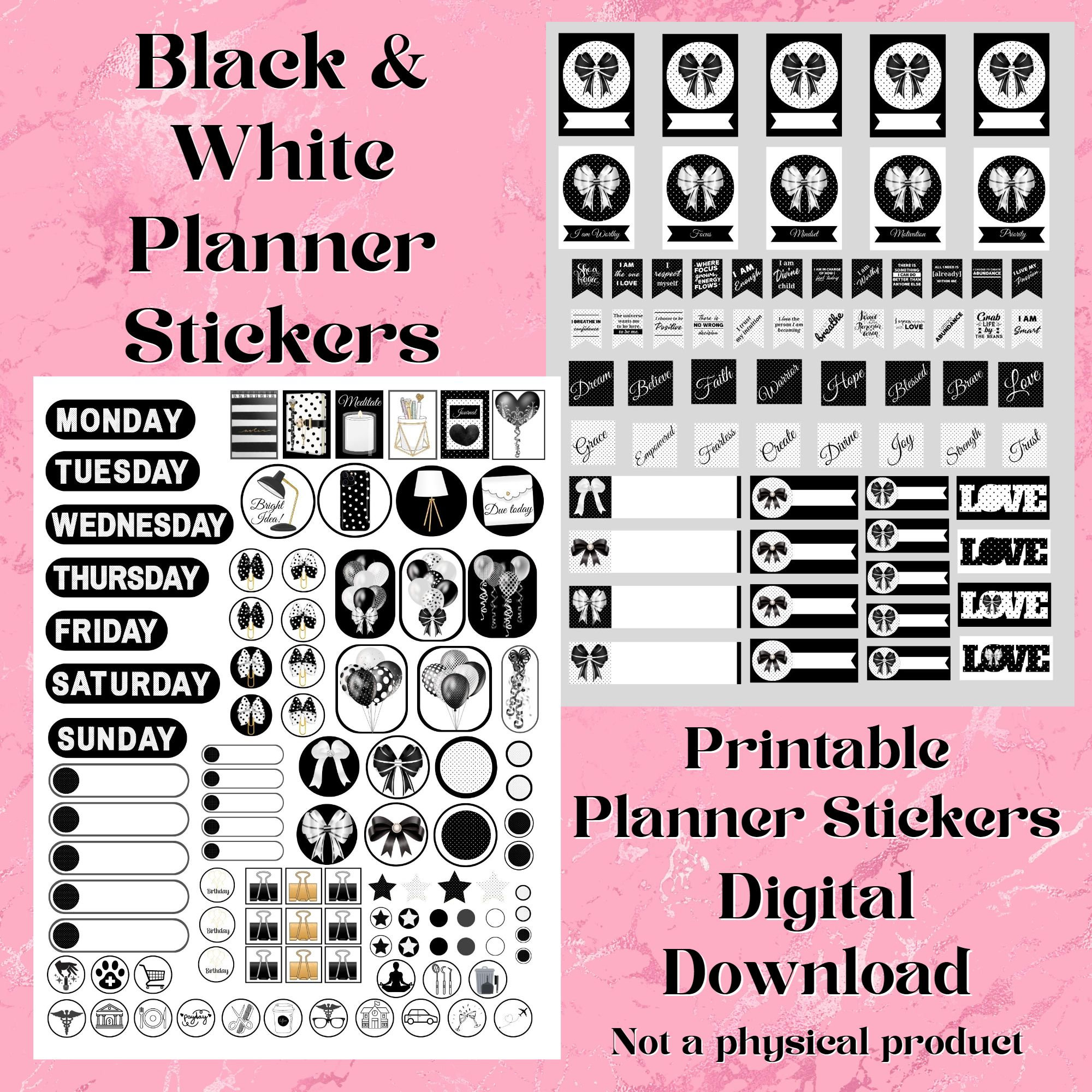 Black & White Printable Planner Stickers Notebook Stickers Journal ...