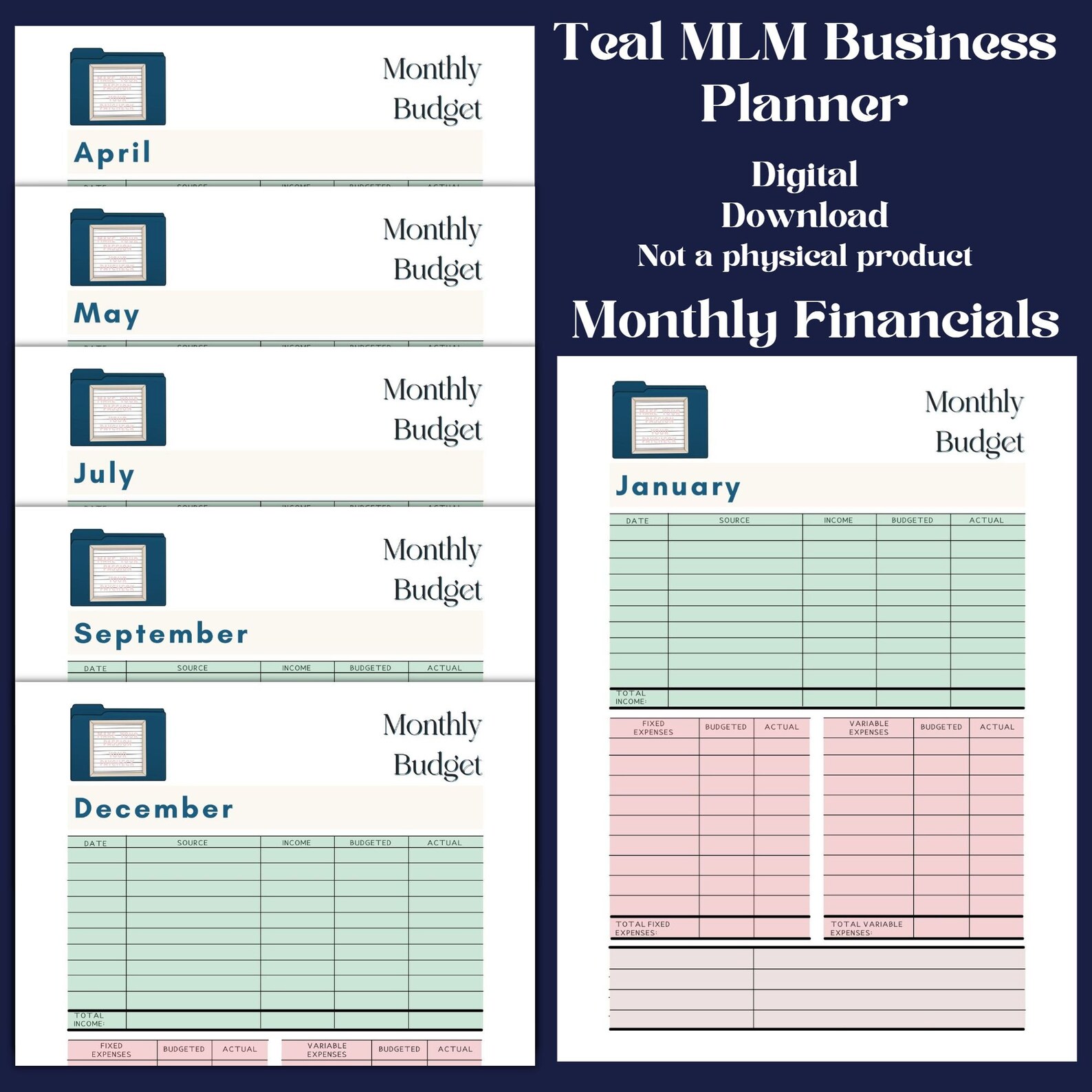 Teal MLM Business Planner, Printable Small Business Planner, Direct ...