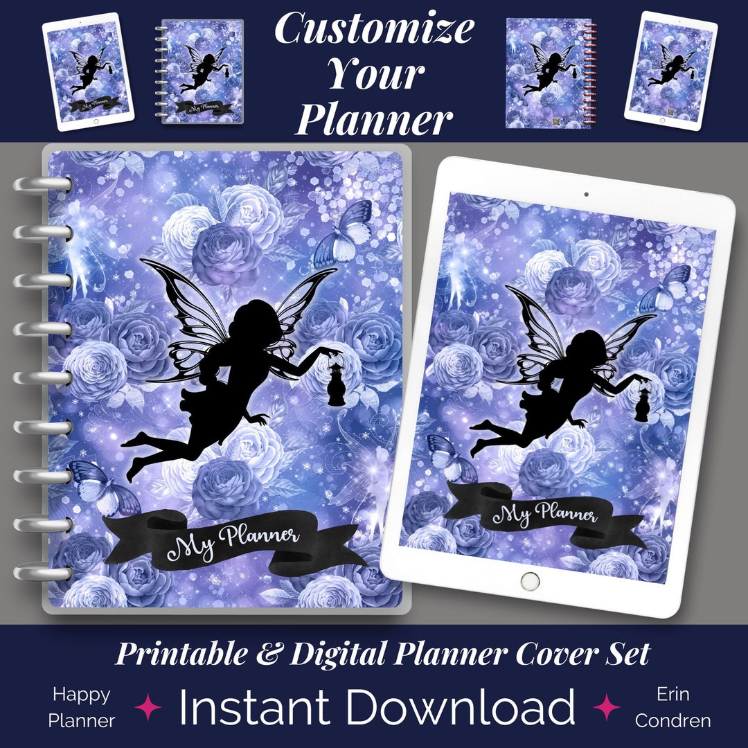Blue Flowers & Fairies Printable Planner Covers, Printable Cover Page ...