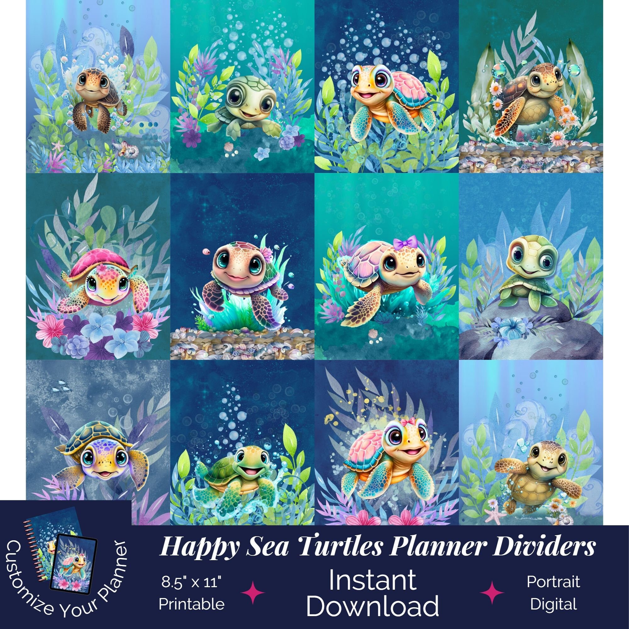Happy Sea Turtles Printable Planner Dividers Monthly - Etsy