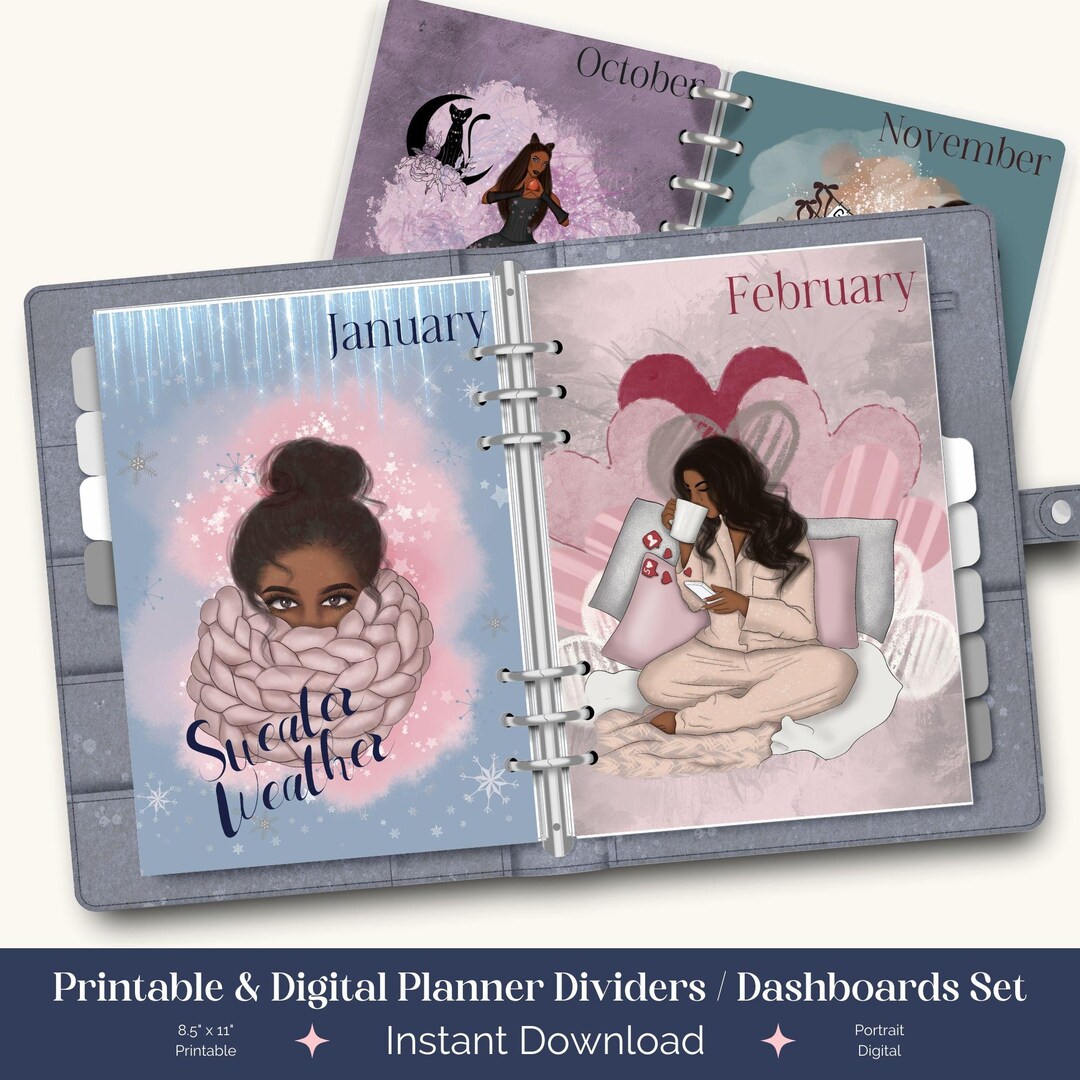 Pretty Lady Monthly Themes Printable Monthly Dashboards, Planner ...