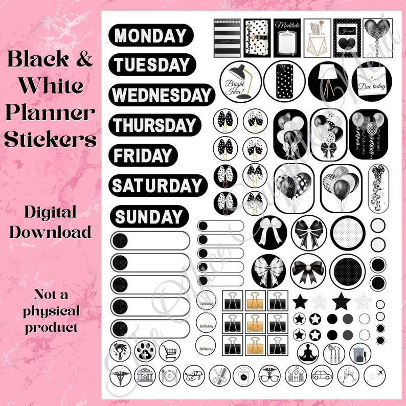 Black & White Printable Planner Stickers | Notebook Stickers | Journal ...