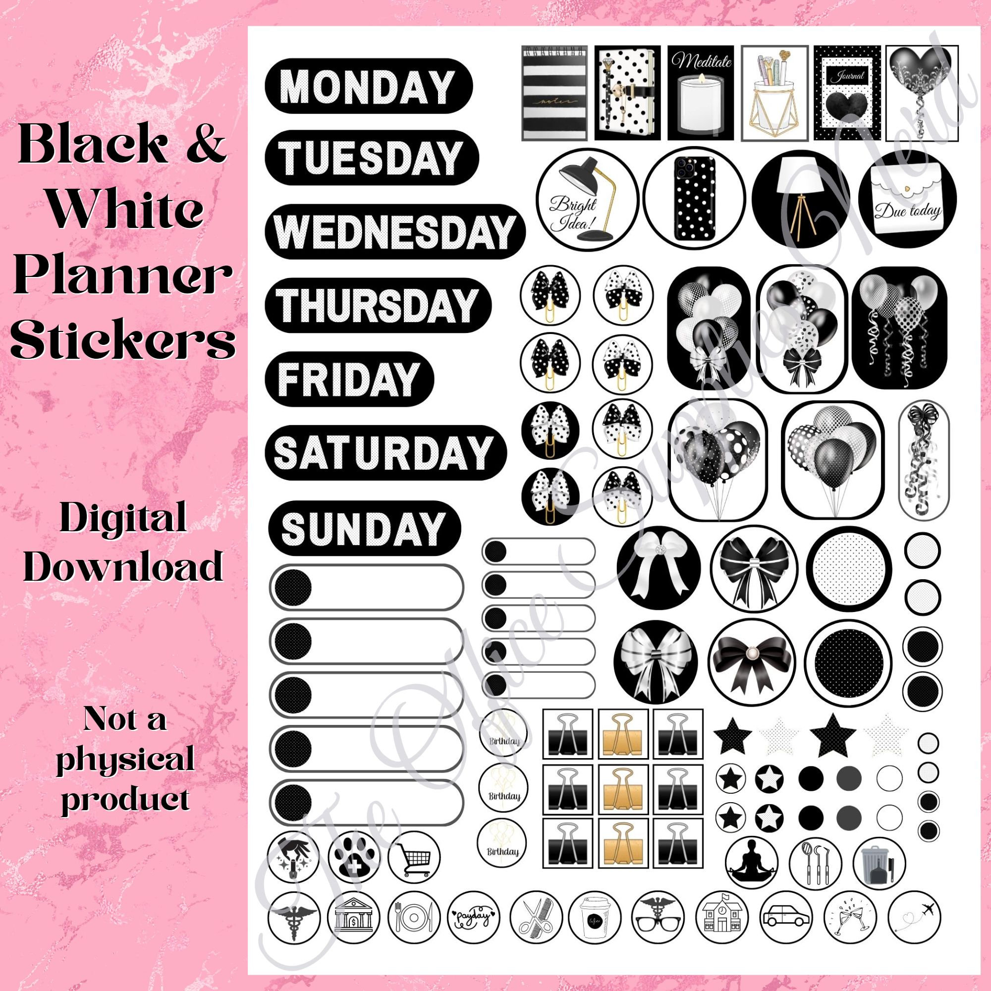 Black & White Printable Planner Stickers | Notebook Stickers | Journal ...