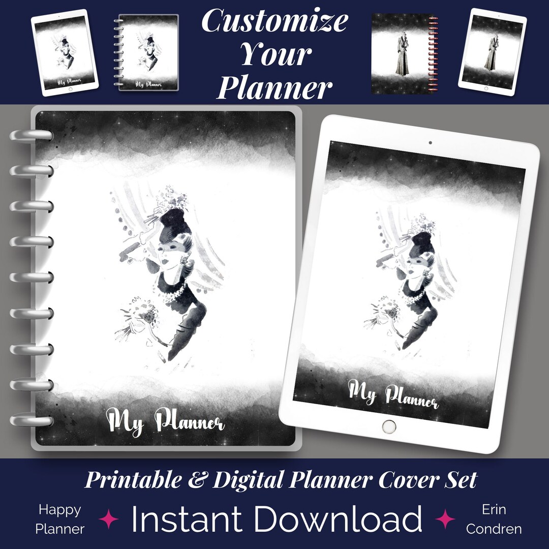 Vintage Ladies Black & White Printable Planner Covers, Printable Cover ...