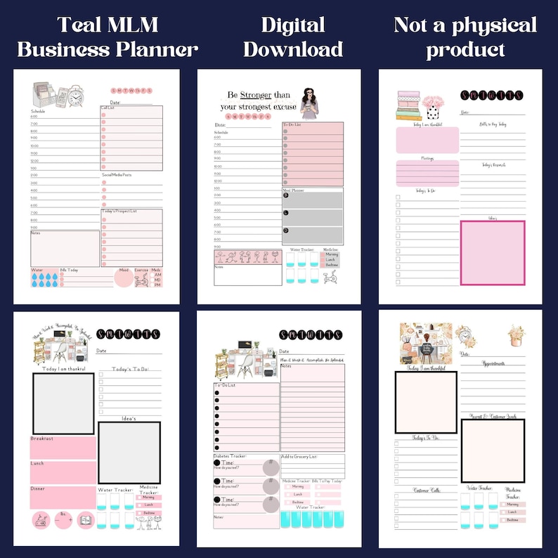 Teal MLM Business Planner, Printable Small Business Planner, Direct ...