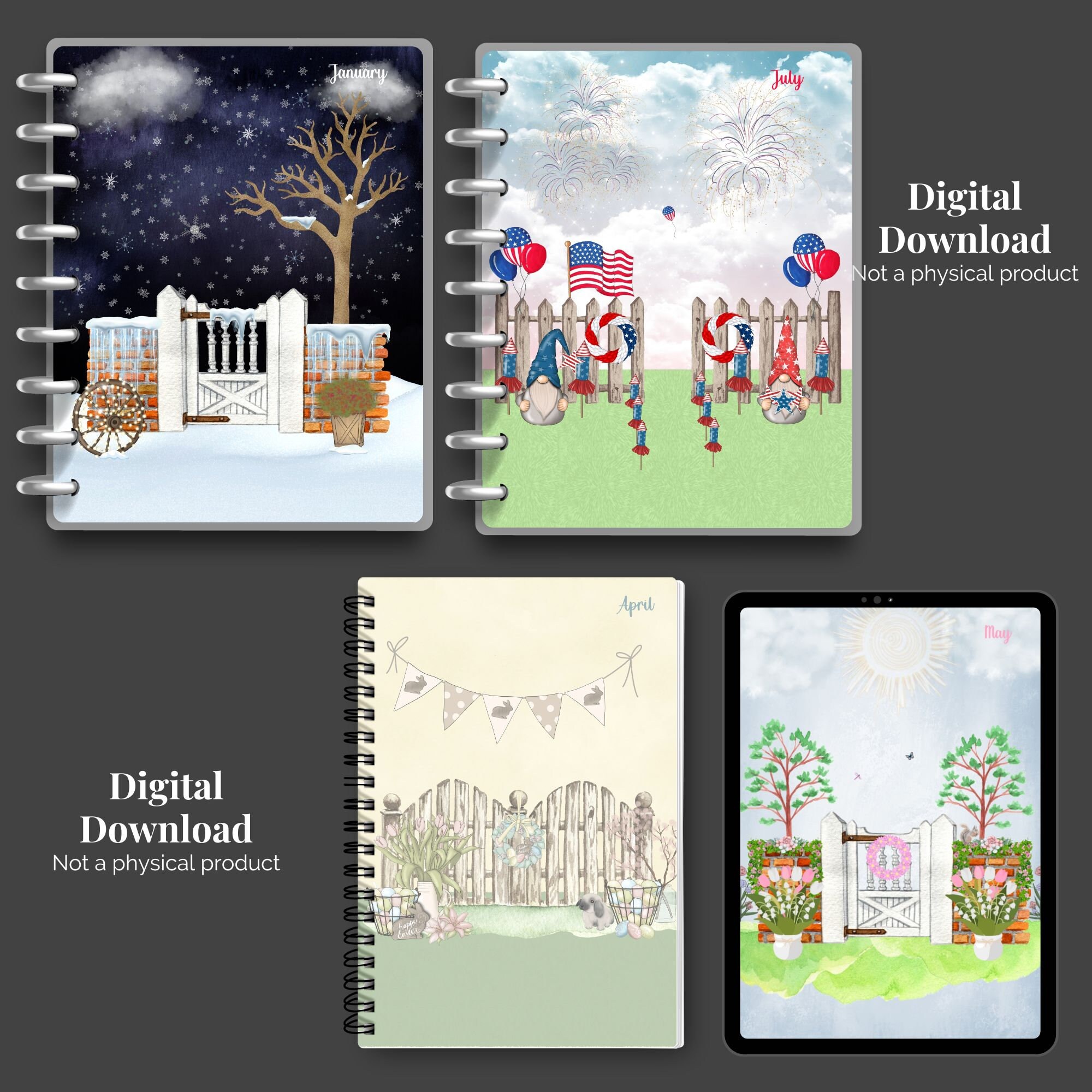 Monthly Themed Fence Scenes Printable Planner Dividers, Binder Dividers ...