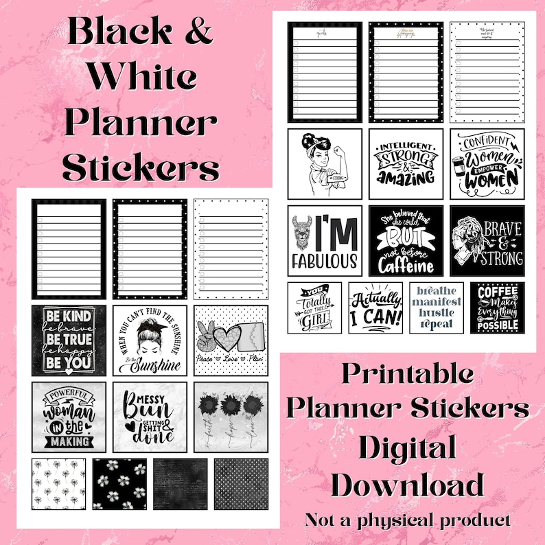 Black & White Printable Planner Stickers | Notebook Stickers | Journal ...