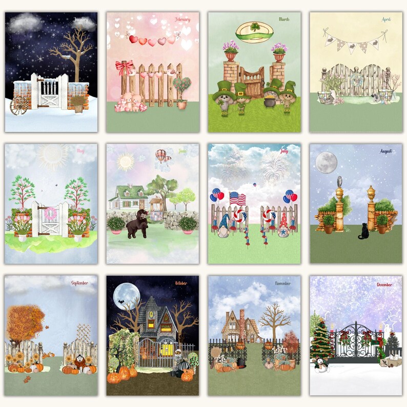 Monthly Themed Fence Scenes Printable Planner Dividers, Binder Dividers ...