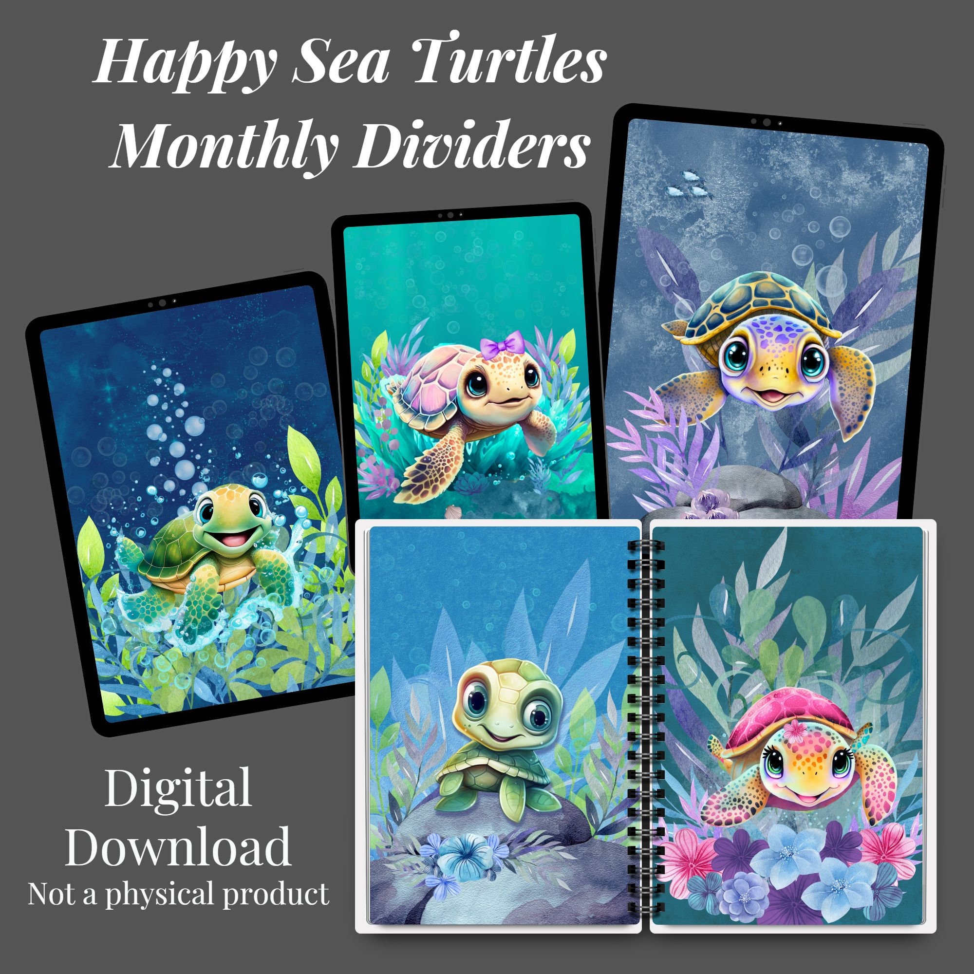Happy Sea Turtles Printable Planner Dividers Monthly - Etsy